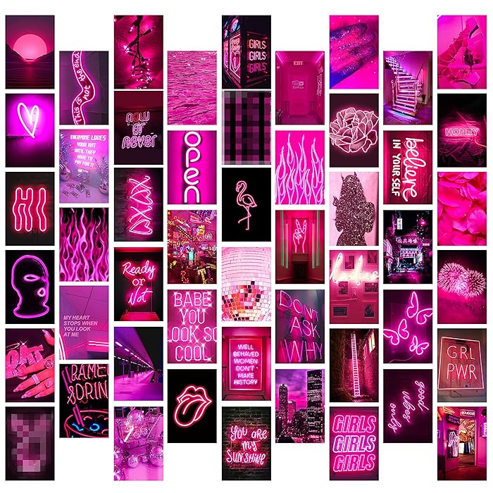 Buy 8TEHEVIN 50PCS Pink Neon Aesthetic Pictures Wall Collage Kit ...