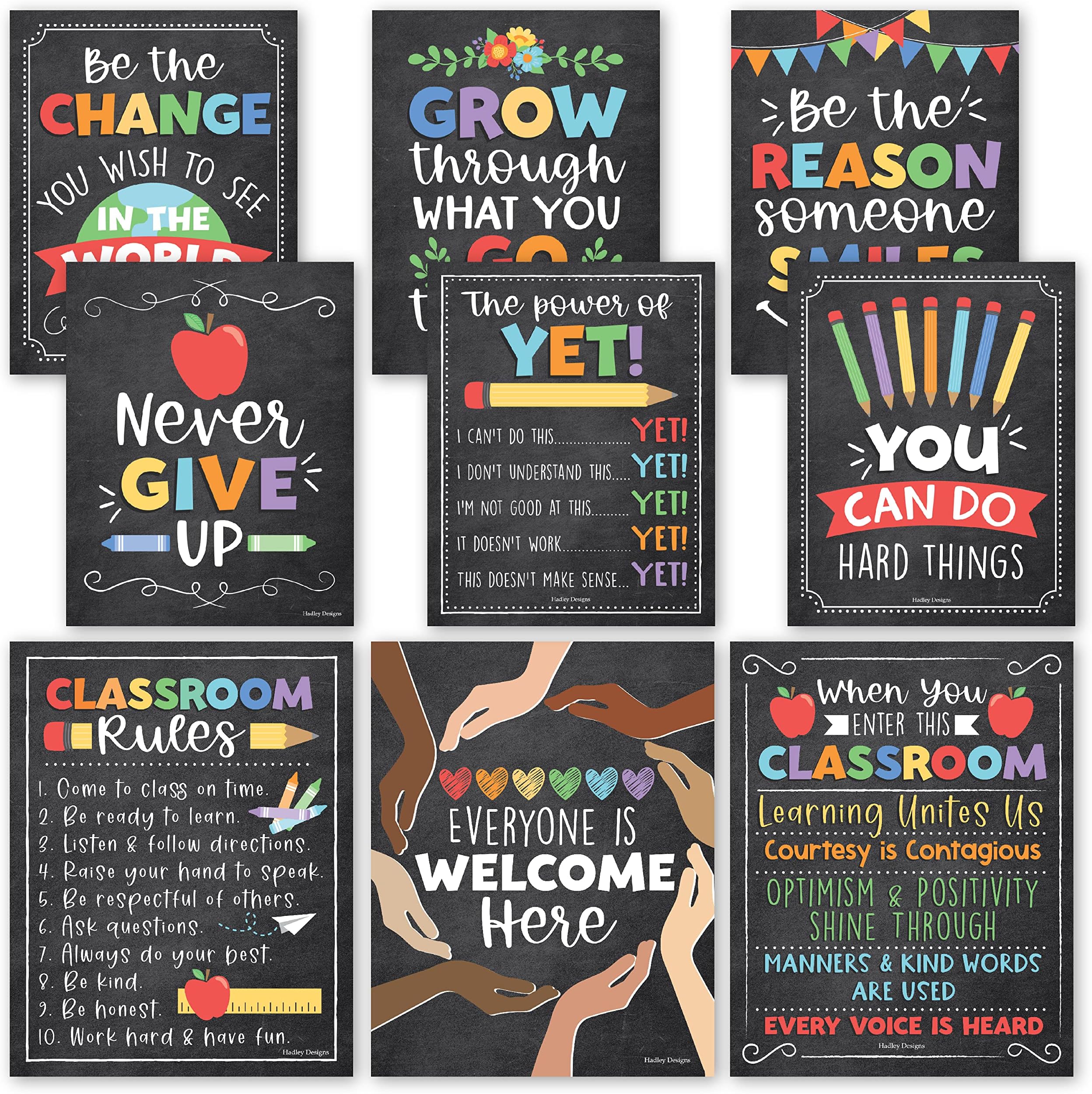 Amazon.com : Hadley Designs Motivational Posters for Classroom - 9 ...