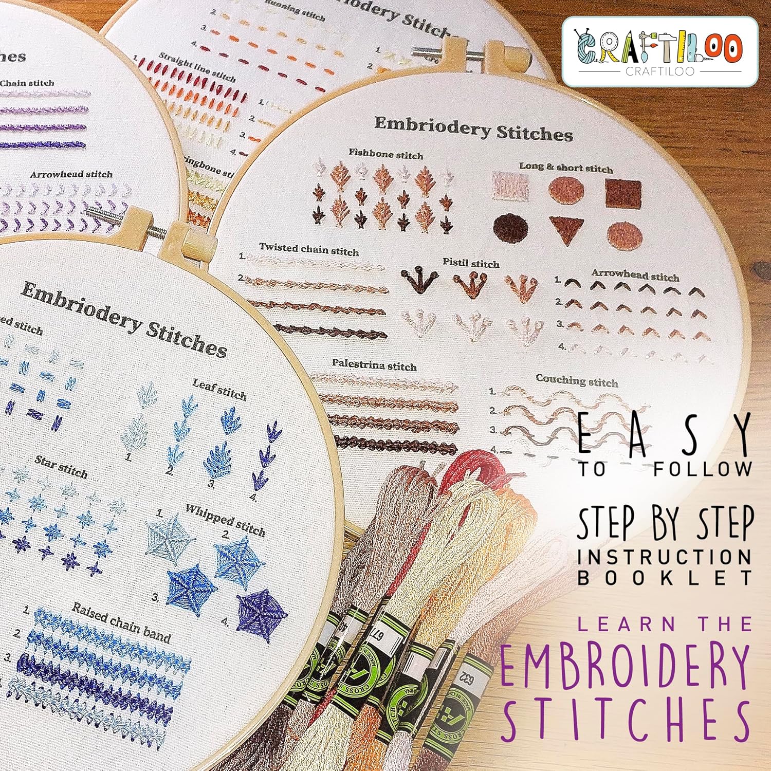 CRAFTILOO Kit de bordado de práctica para principiantes con patrones de ...