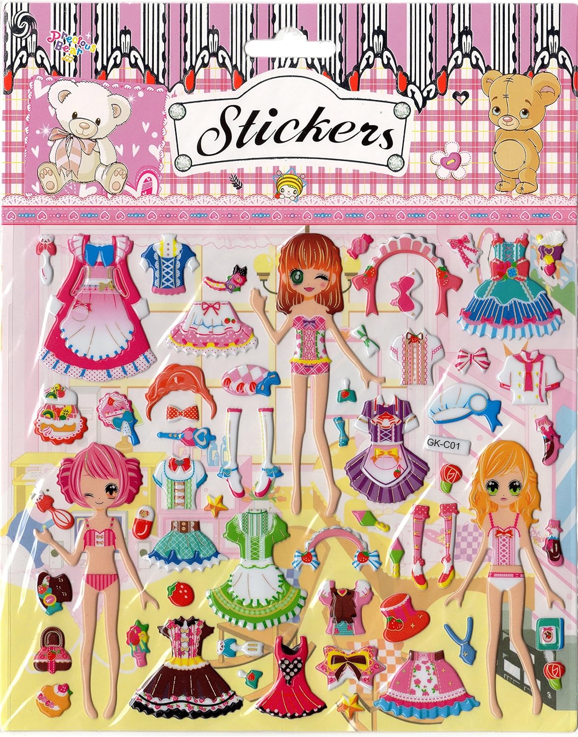 Amazon.com: Girls Dress Up Doll puffy Sticker Playset A : Toys & Games