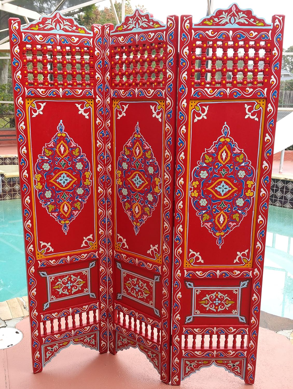 Amazon.com: RED Moroccan Room Wood Divider Screen Partition Panel Wall ...