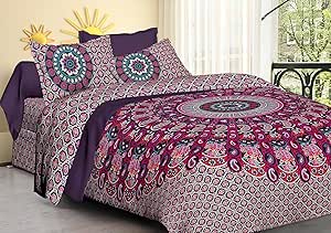 Amazon.com: Neha Decor Traditional Indian Bed Sheet with 2 Pillows ...