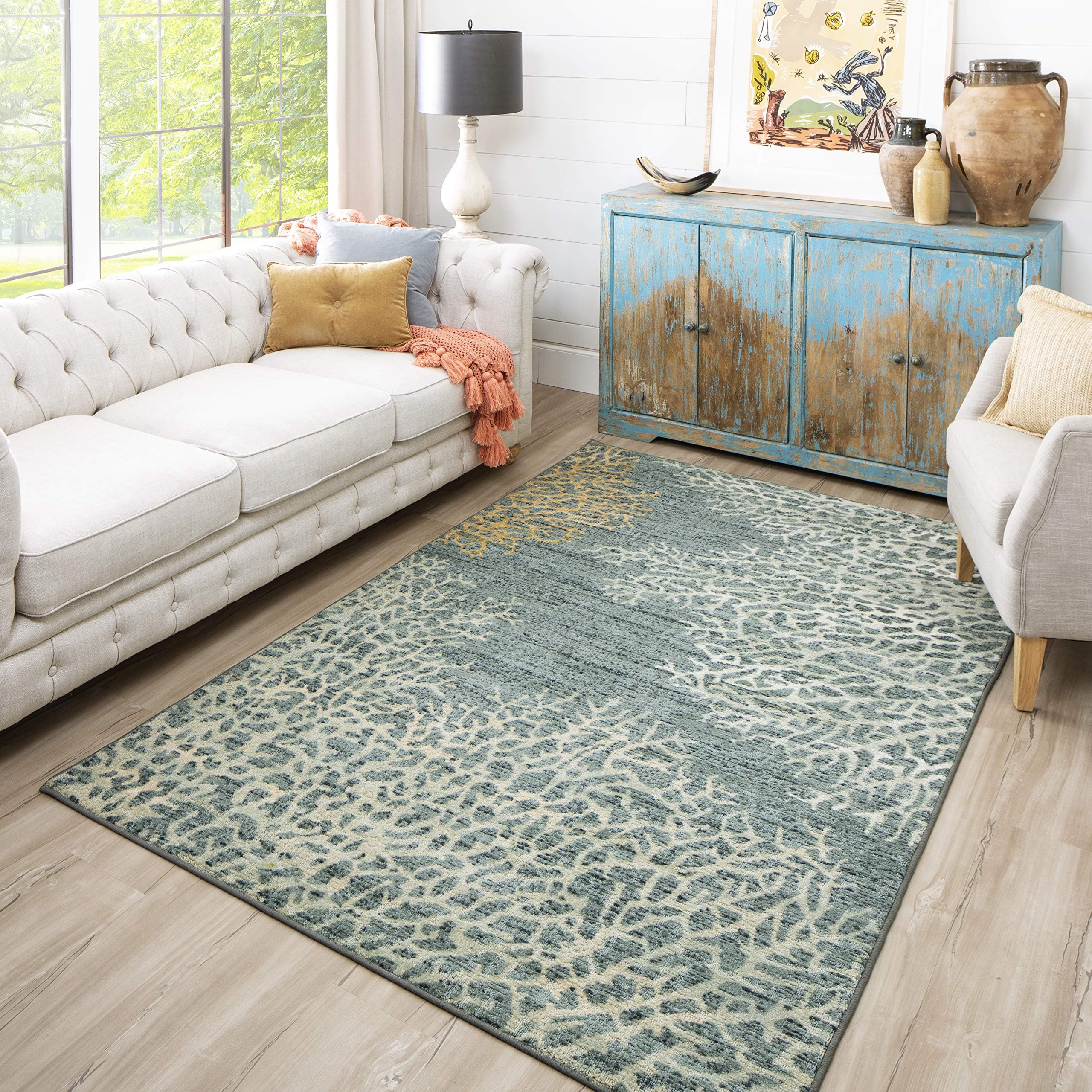Amazon.com: Balta Rugs Caistor Coastal Coral Print Area Rug, Light Blue ...