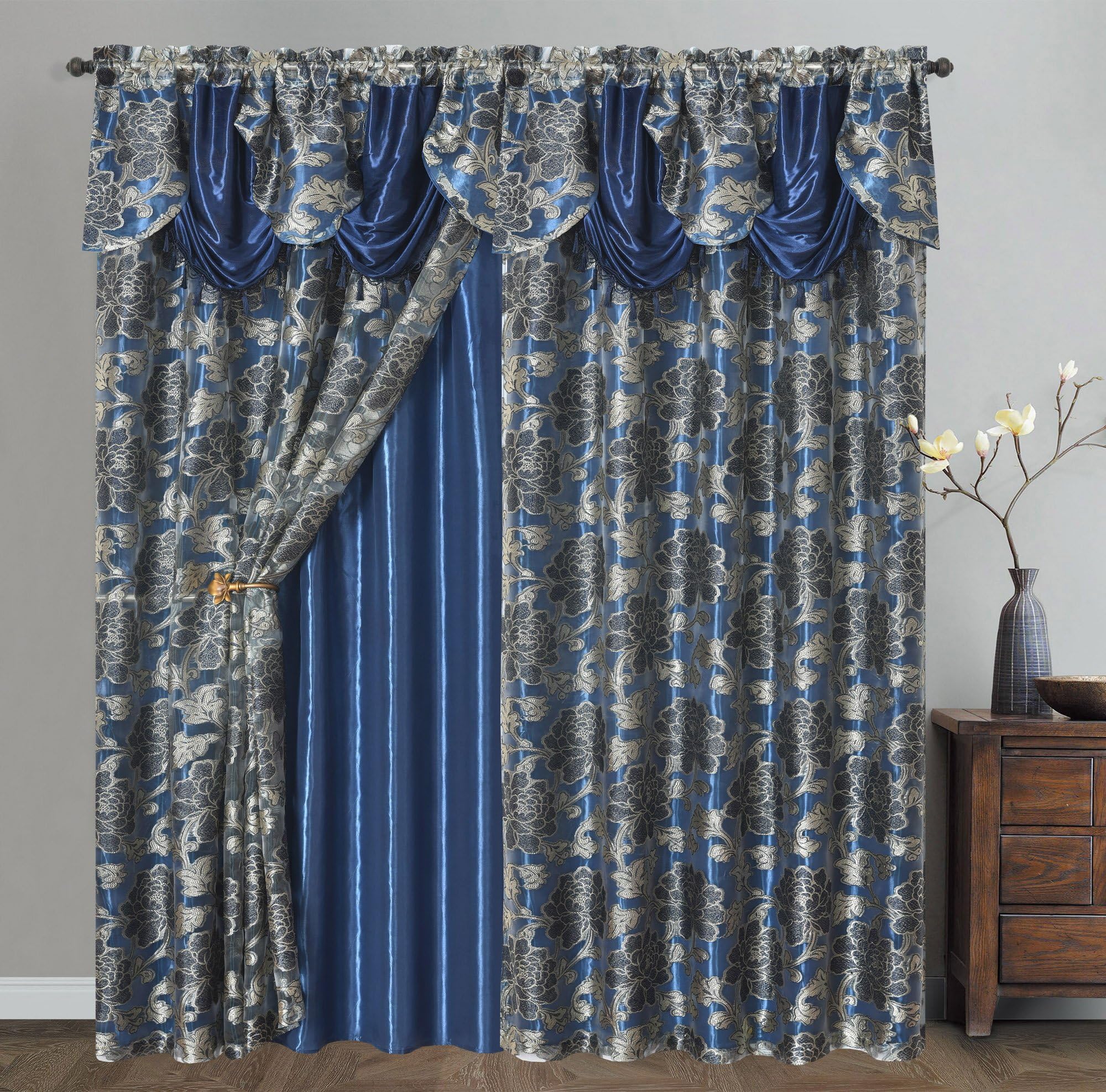 Amazon.com: July Joy Jacquard Window Floral Curtain Panel Drape with ...