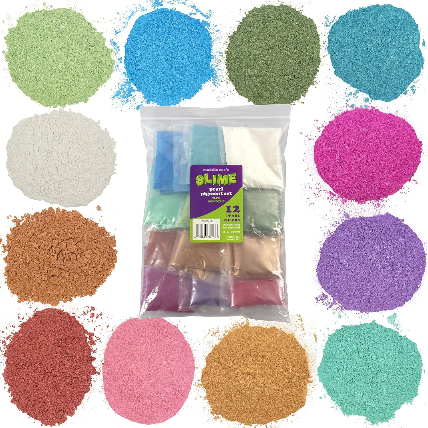Maddie Rae's Slime Pearl Pigment Powder, Variety Pack - 12 Dye Colors ...