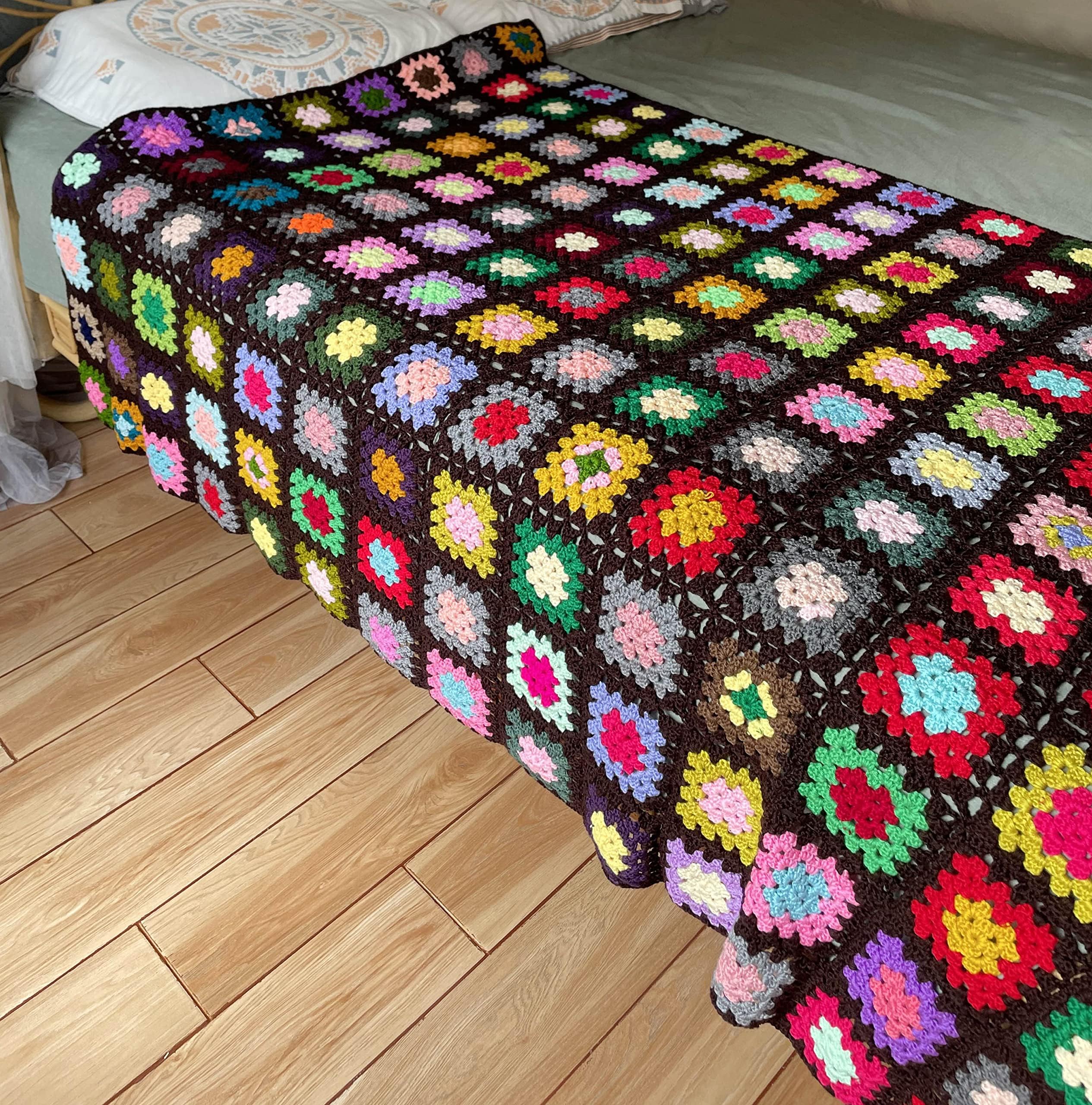 Amazon.com: RISEON Handmade Granny Square Crochet Throw Blanket Sweater ...