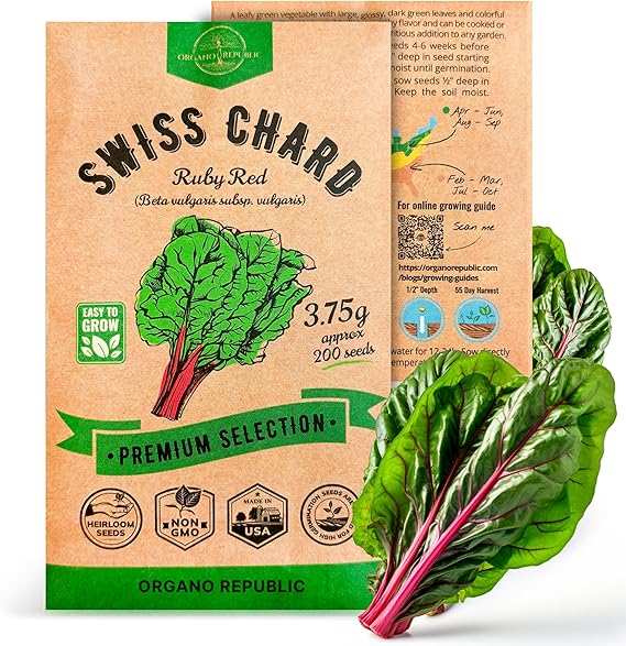 Amazon.com : Swiss Chard Ruby Red Seeds Pack 3.75G - Over 200 Non-GMO Heirloom Swiss Chard Seeds ...