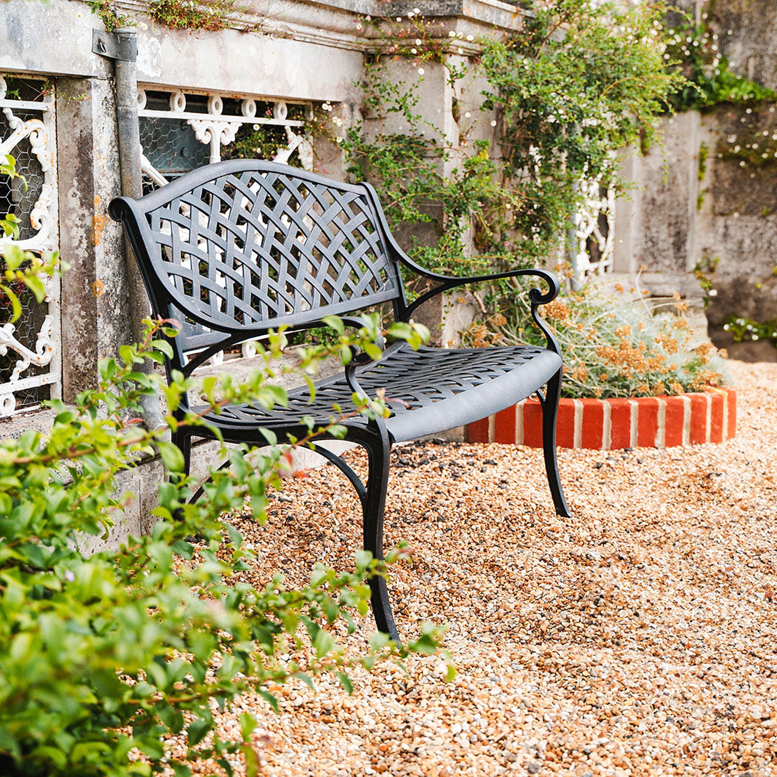 Lazy Susan April Metal Garden Bench, 2-seater in Antique Bronze ...