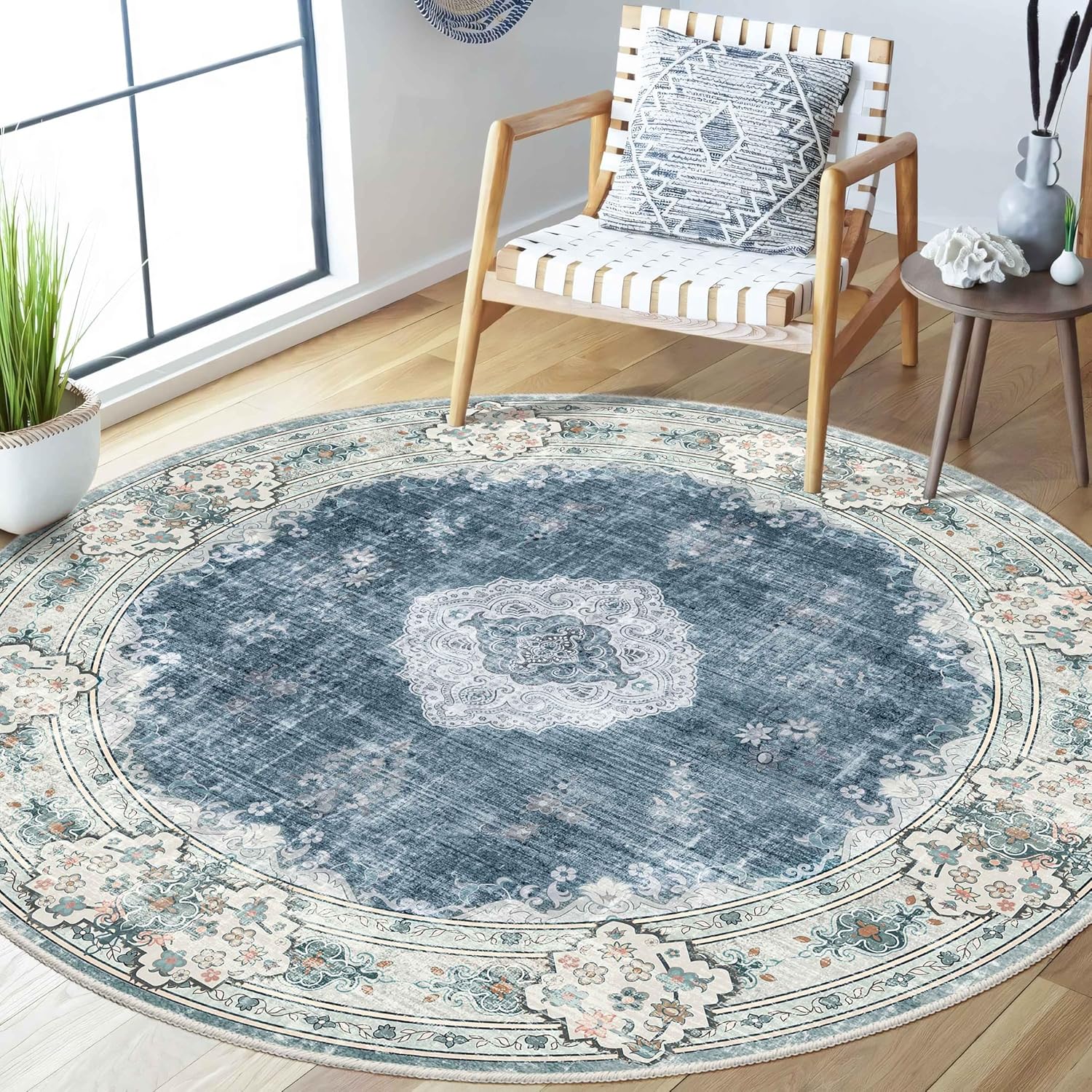 Amazon.com: MUJOO Blue Round Rug 5ft,Circle Washable Area Rugs for ...