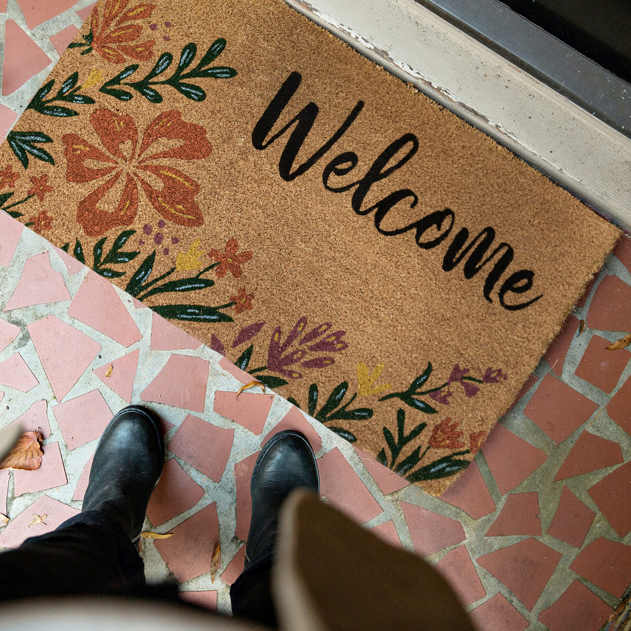 Welcome Door Mat Flower 30x17 Inch, Spring Door Mats for Front Door ...