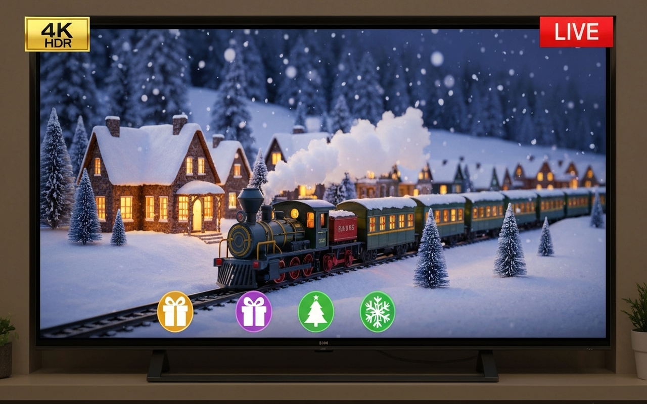 Holiday Train Set Screensaver: A Miniature Christmas Train Traveling ...