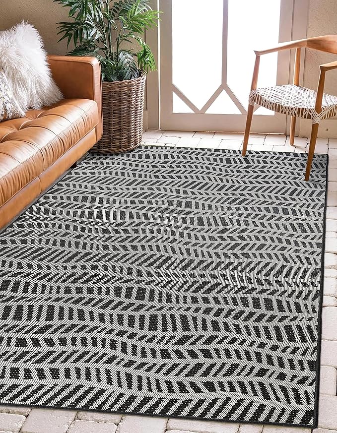 Amazon.com: HOMEGNOME Indoor Outdoor geo Wave Rug (8'x10', Black ...
