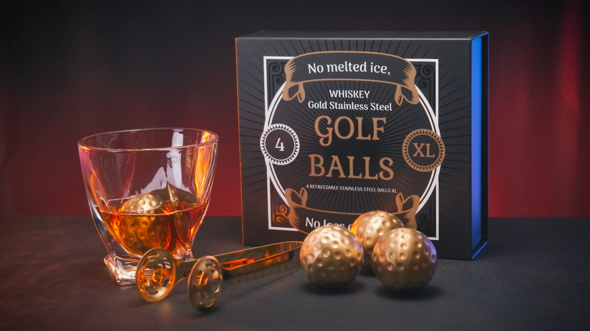 Watch Whiskey Gold Stainless Steel Golf Ball Chillers Gift Set on ...