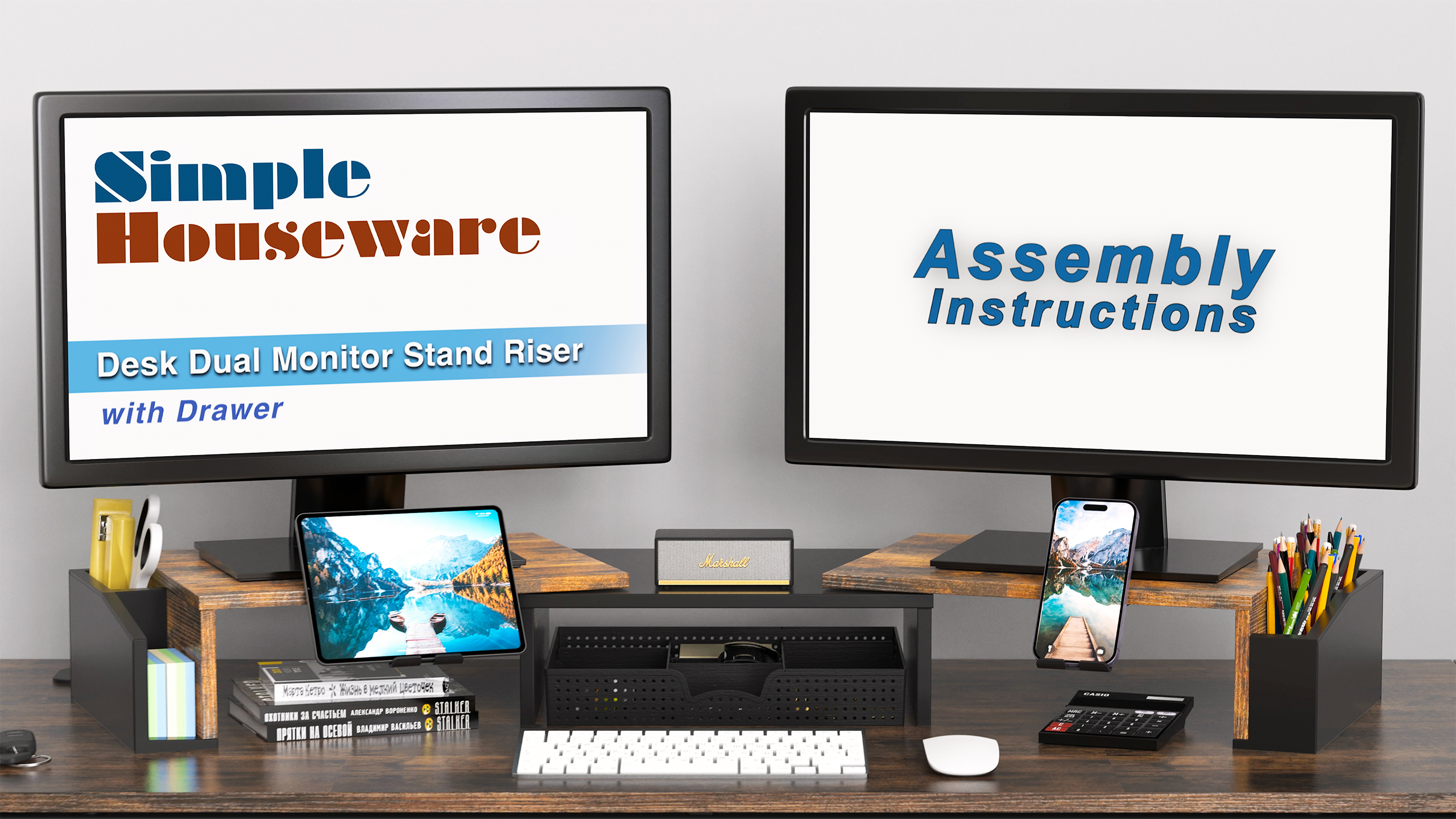 Watch Simple Houseware Desk Dual Monitor Stand Riser with Drawer on ...