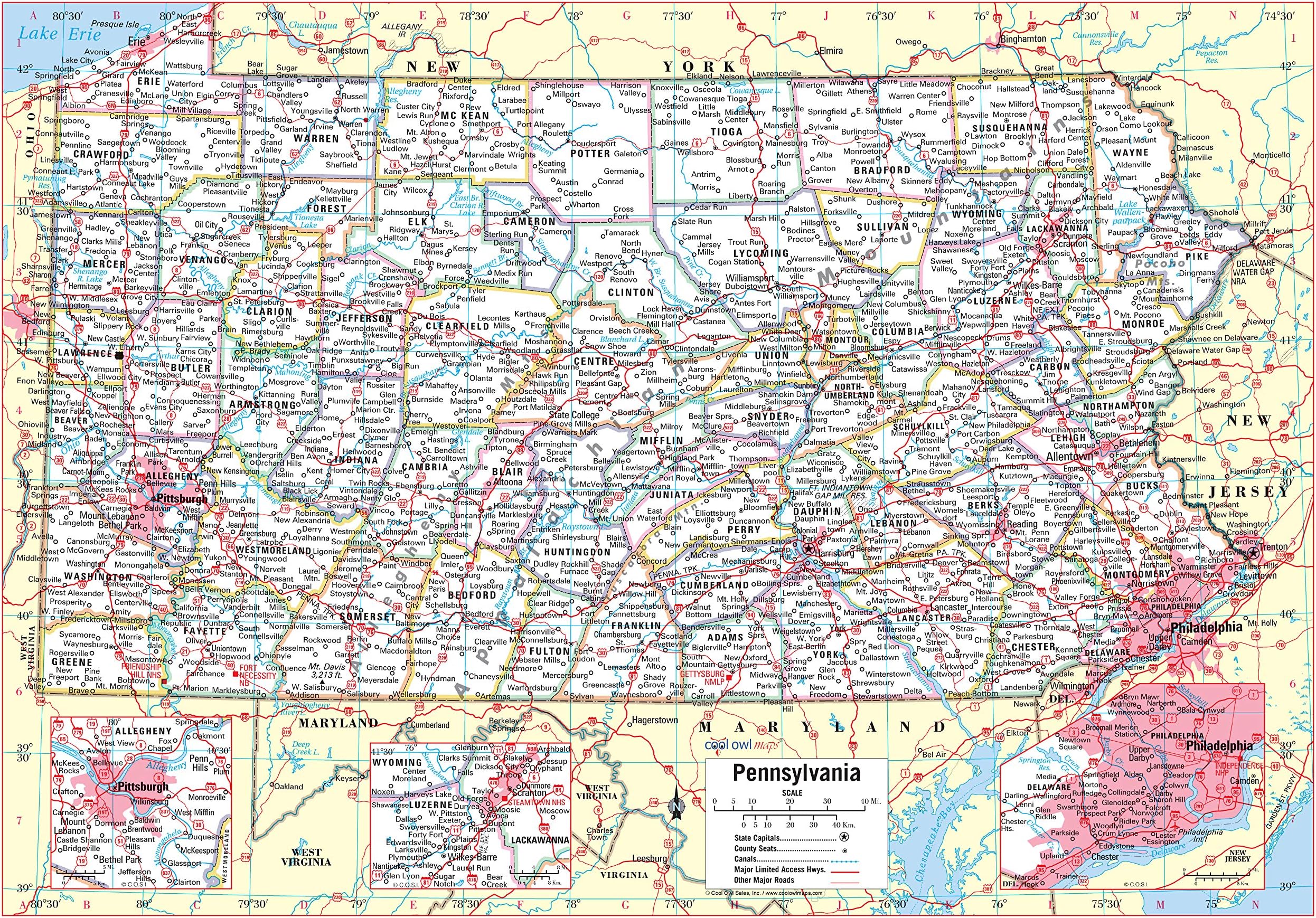 Amazon.com : Pennsylvania Counties Map - Standard - 36" x 22" Laminated ...