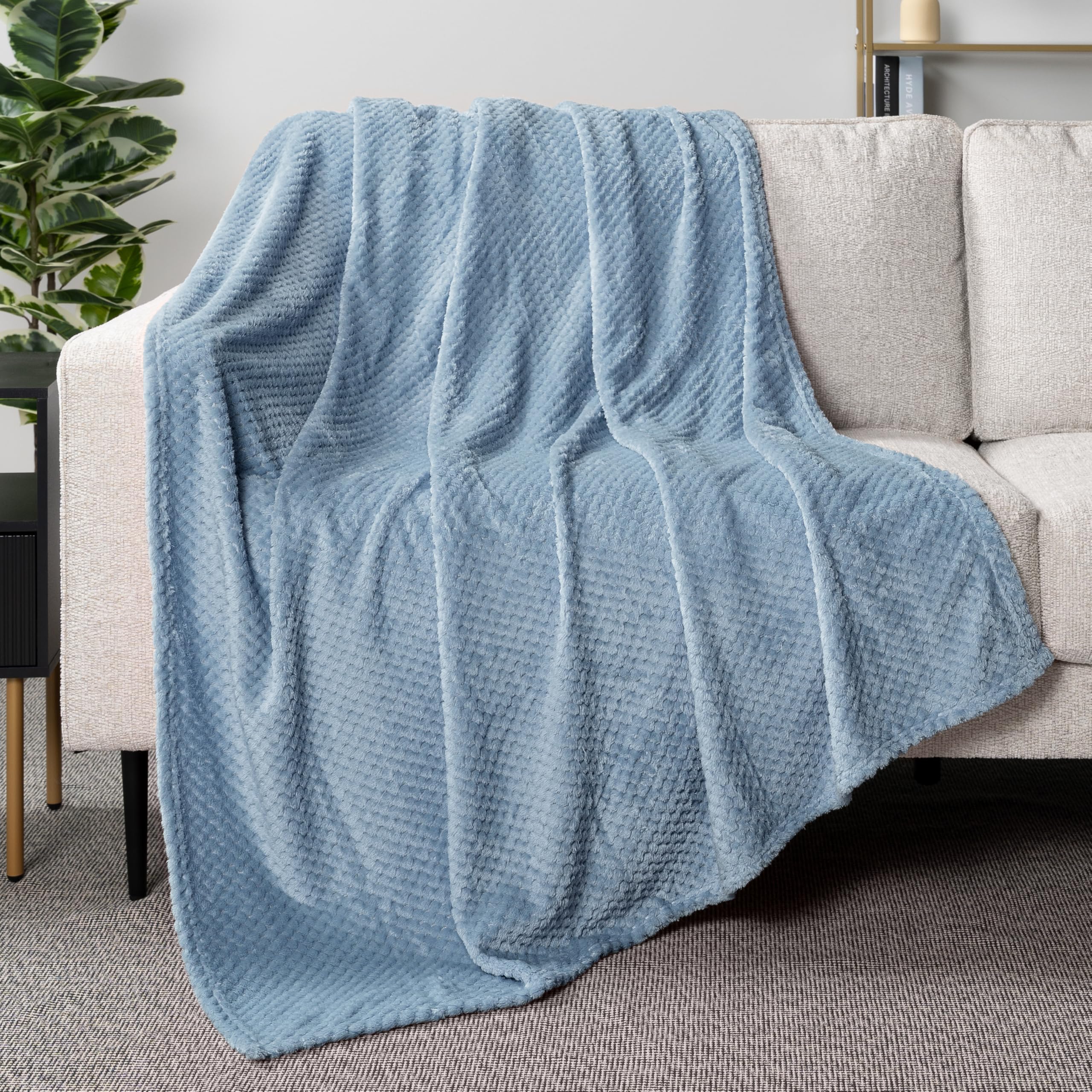 Amazon.com: PAVILIA Dusty Blue Throw Blanket for Couch Bed, Soft Fleece ...