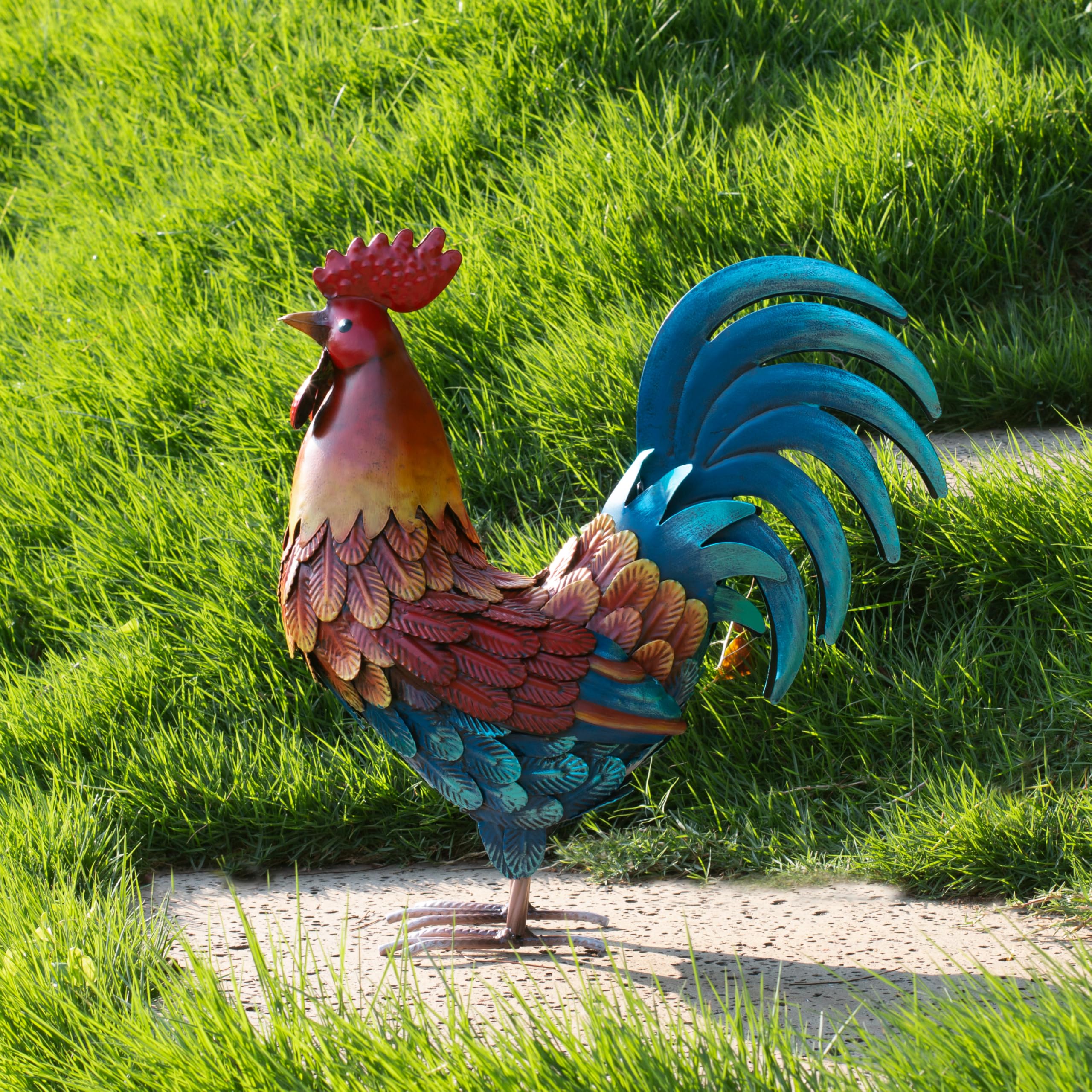 Snapklik.com : Metal Rooster Yard Art Statue, Chicken Garden Animals ...