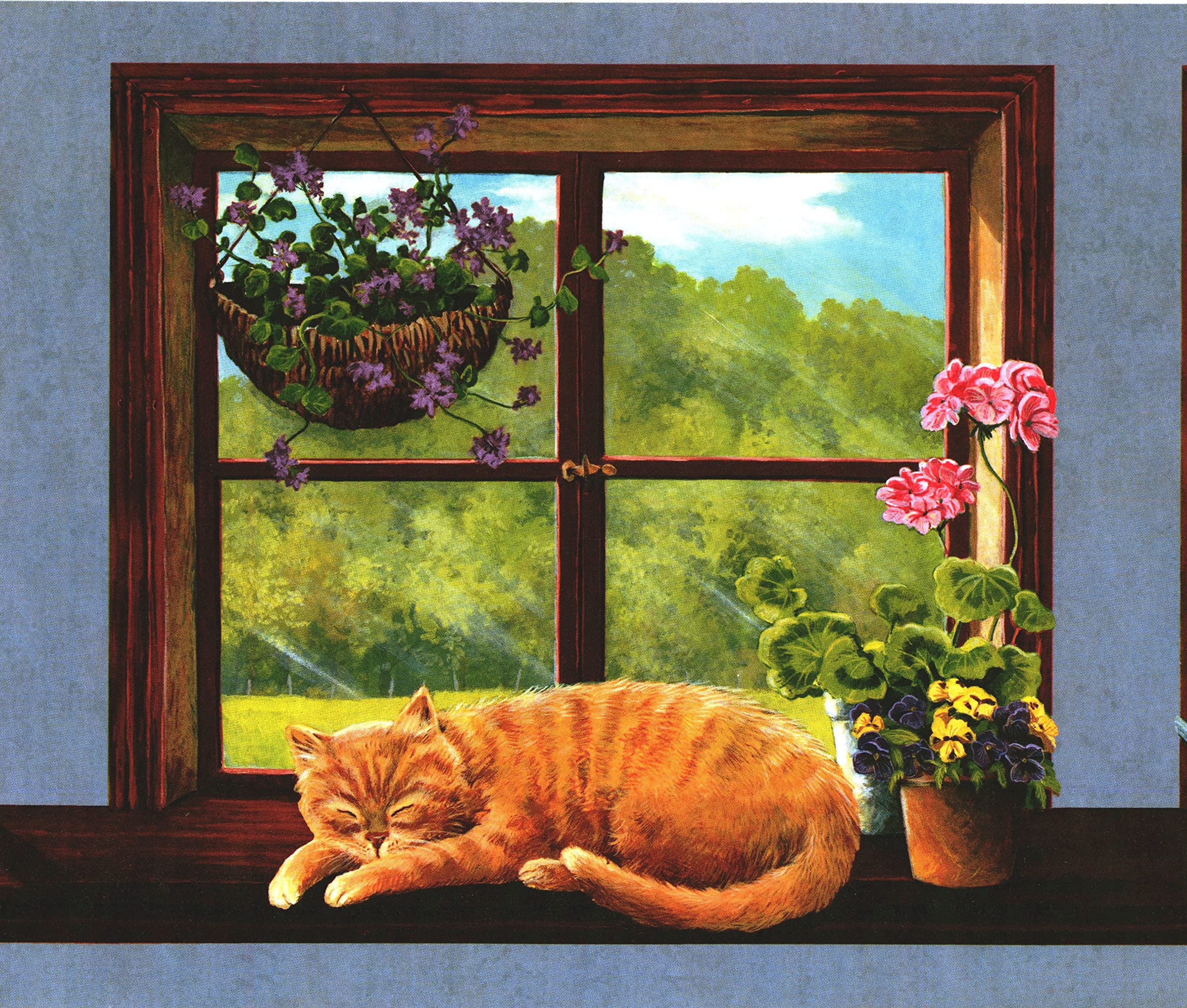 CONCORD WALLCOVERINGS ™ Wallpaper Border Animals Pattern Cats Windows ...