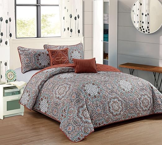 Amazon.com: RT Designers Collection Genesis Five-Piece Quilt Set, Queen ...