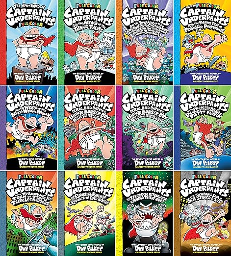 Captain Underpants Books 1-12 FULL COLOR Complete HARDCOVER Collection ...
