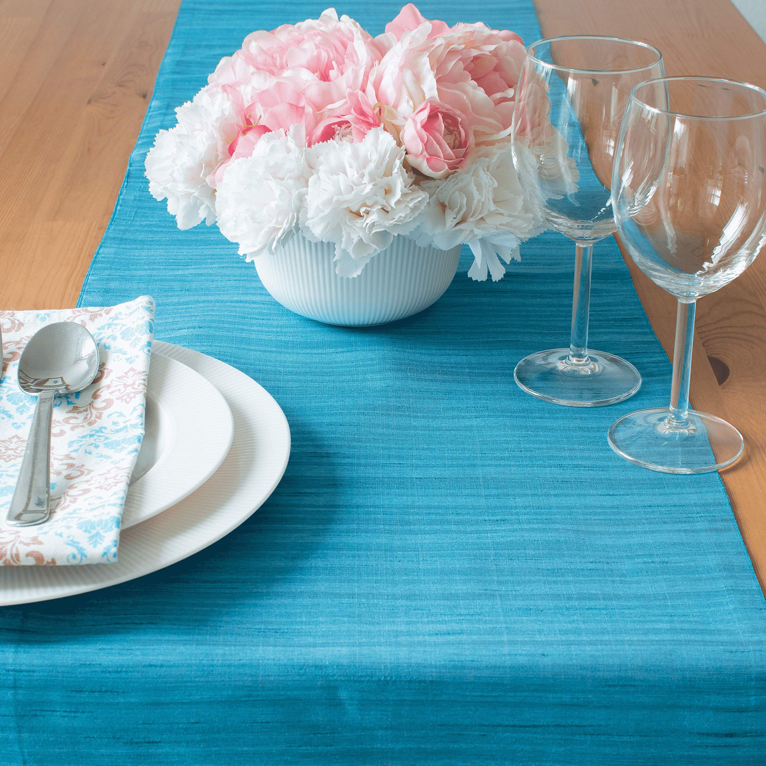 Amazon.com: The White Petals Light Blue Coffee Table Runners (13x36 ...