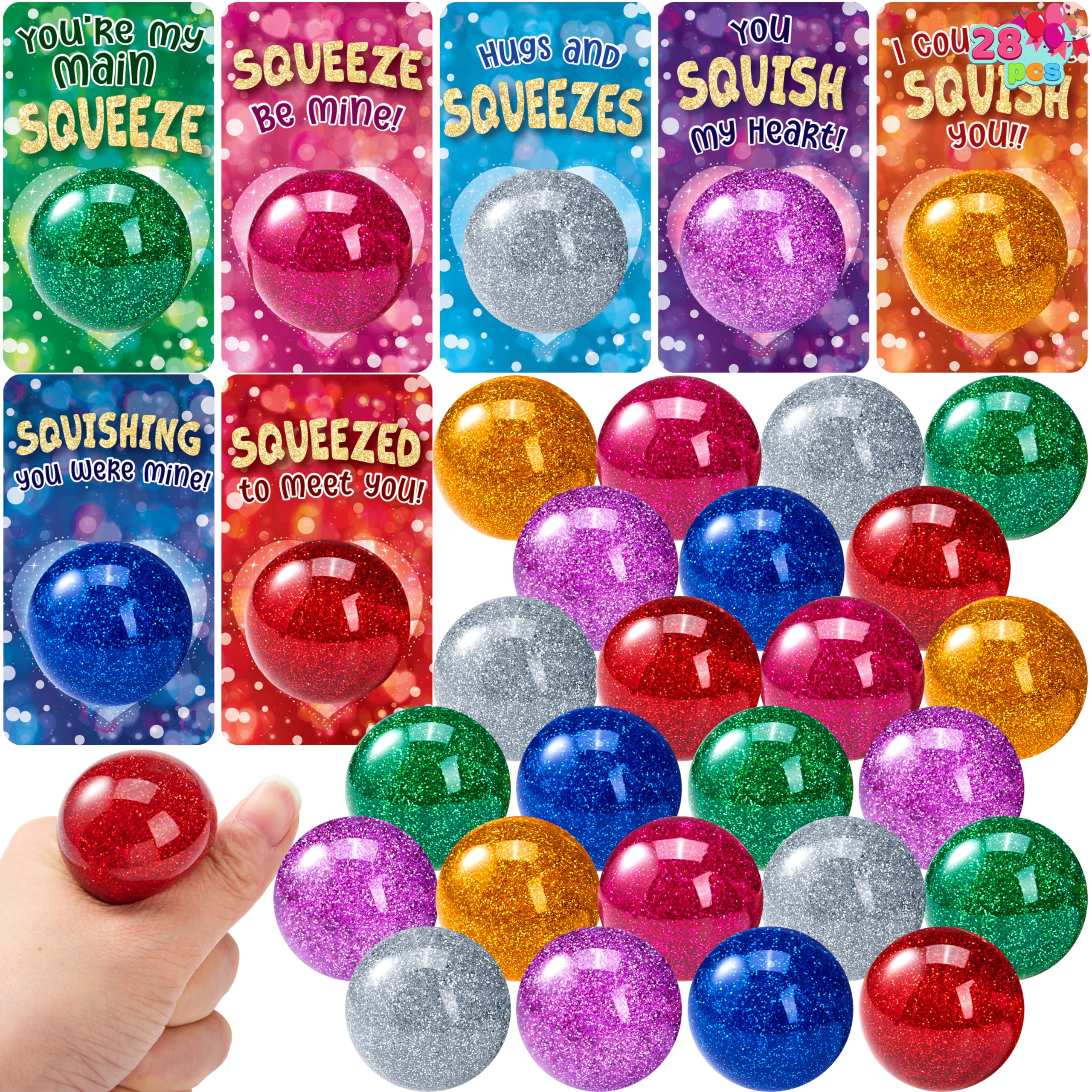 Amazon.com: JOYIN 28 Packs Valentine's Day Stretchy Balls with Cards ...