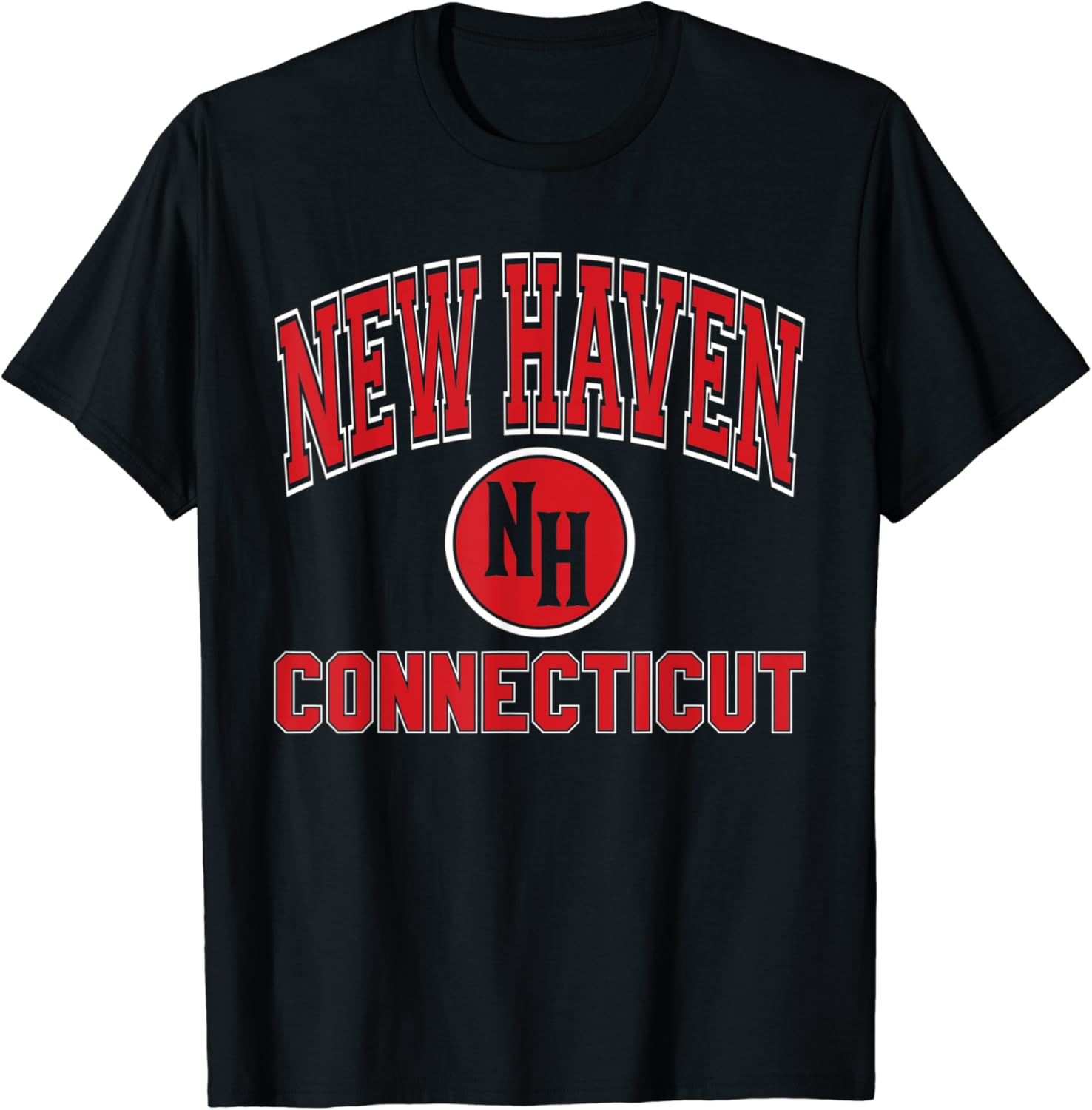 Amazon.com: New Haven Connecticut NH Varsity Style Red Print T-Shirt ...