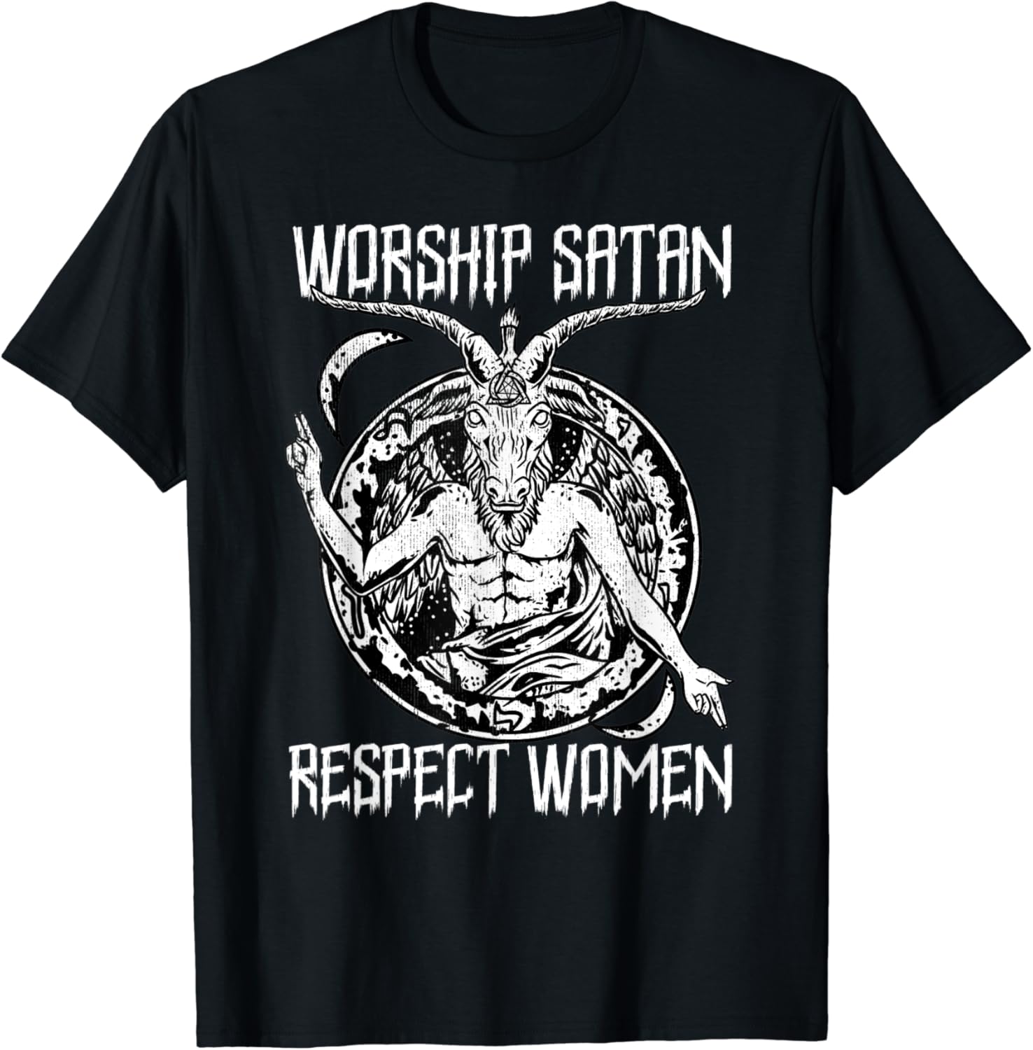Worship Satan Respect Women I Satanic Goat Head T-Shirt: Amazon.co.uk ...
