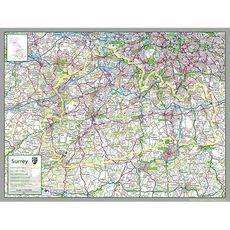 Surrey - UK County Map Paper Laminated - 63 x 83 cm : Amazon.co.uk ...