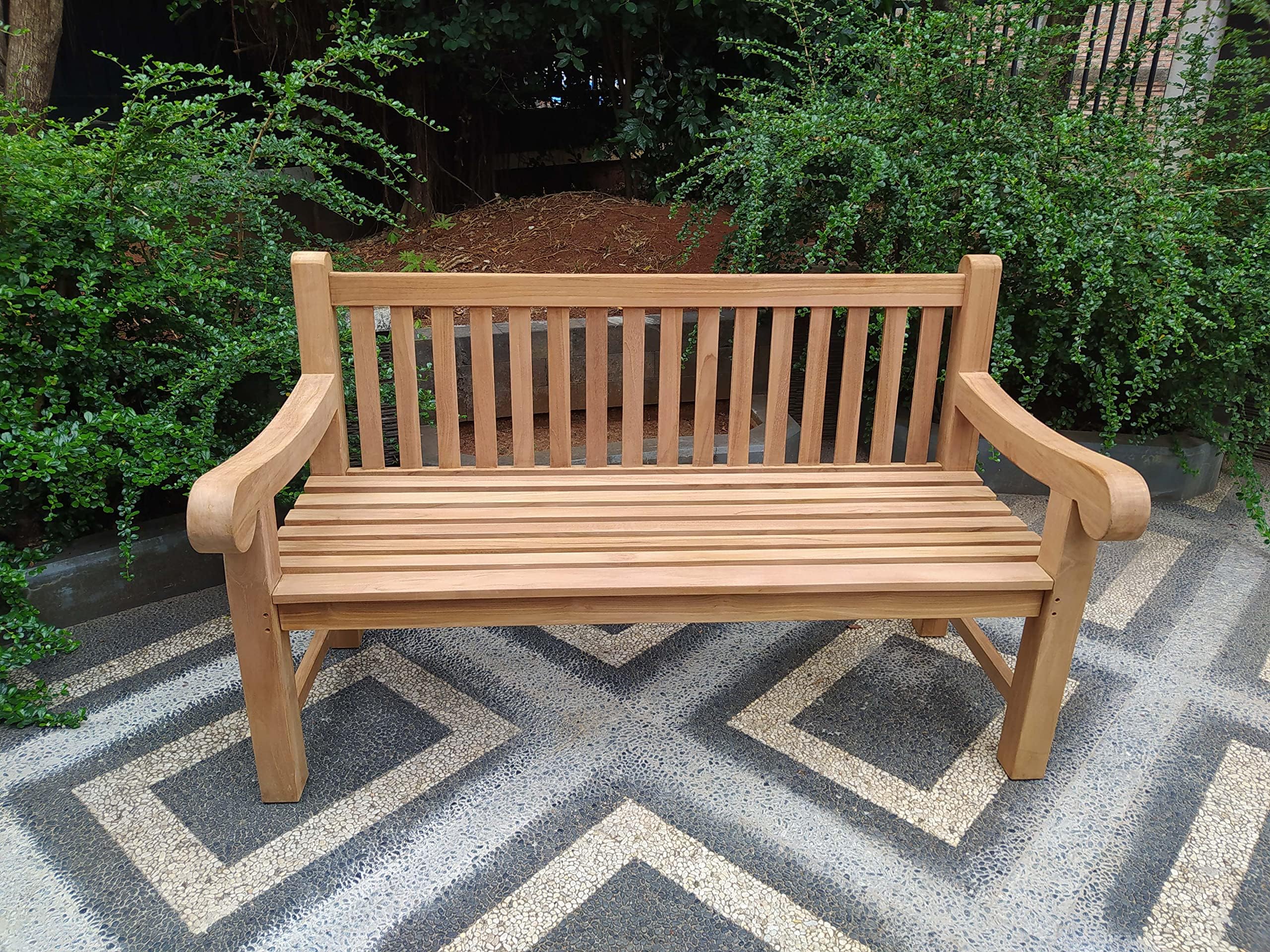 Jati Wimbledon Teak Garden Banana Bench - 3-Seater, Delivered Ready ...