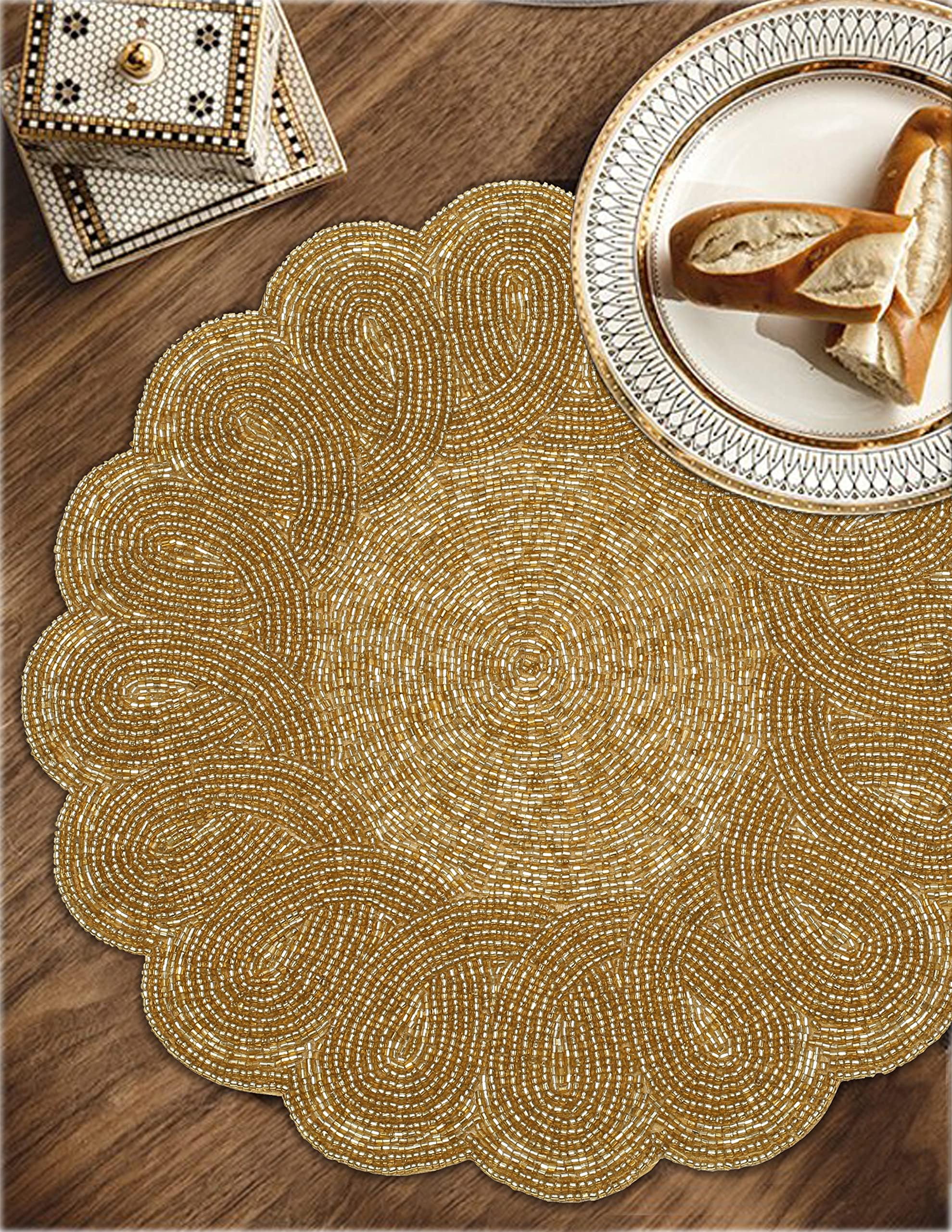 Amazon.com: Olio Marfa Beaded Placemats,Beaded Round Placemats,Three ...