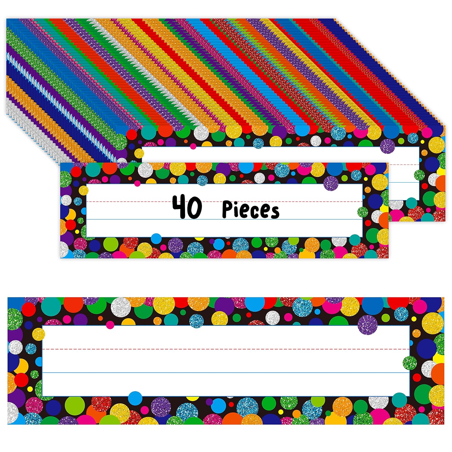 40PCS Desk Nameplates, Confetti Desk Name Tags with Double Sided PET ...