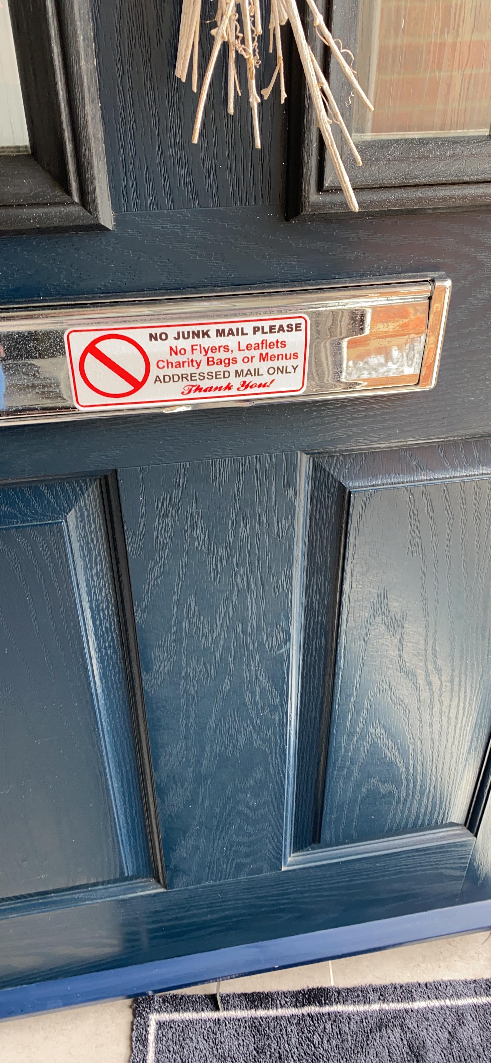 1 x No Junk Mail Leaflets Flyers Addressed Mail Only Door Warning Sign ...