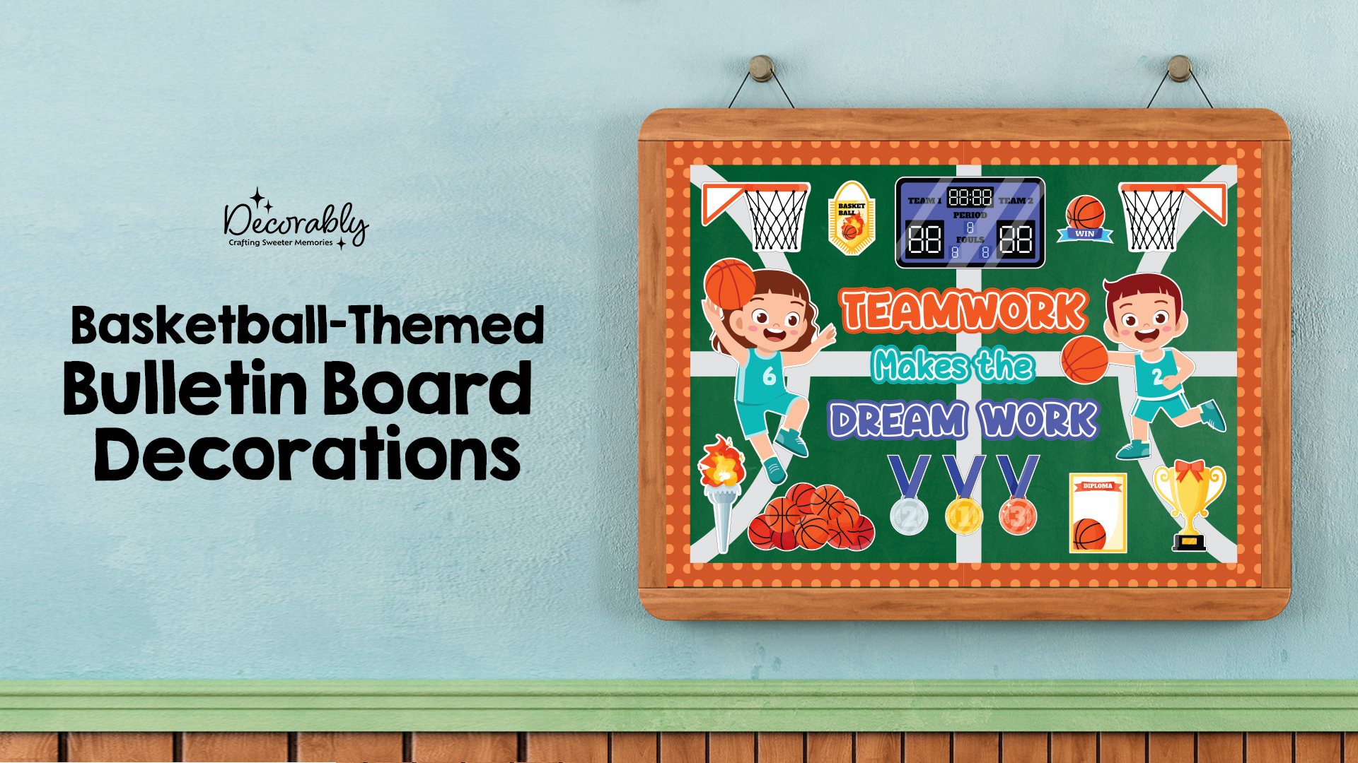 Basketball Court Bulletin Board Basketball Border, Pdf, Printable