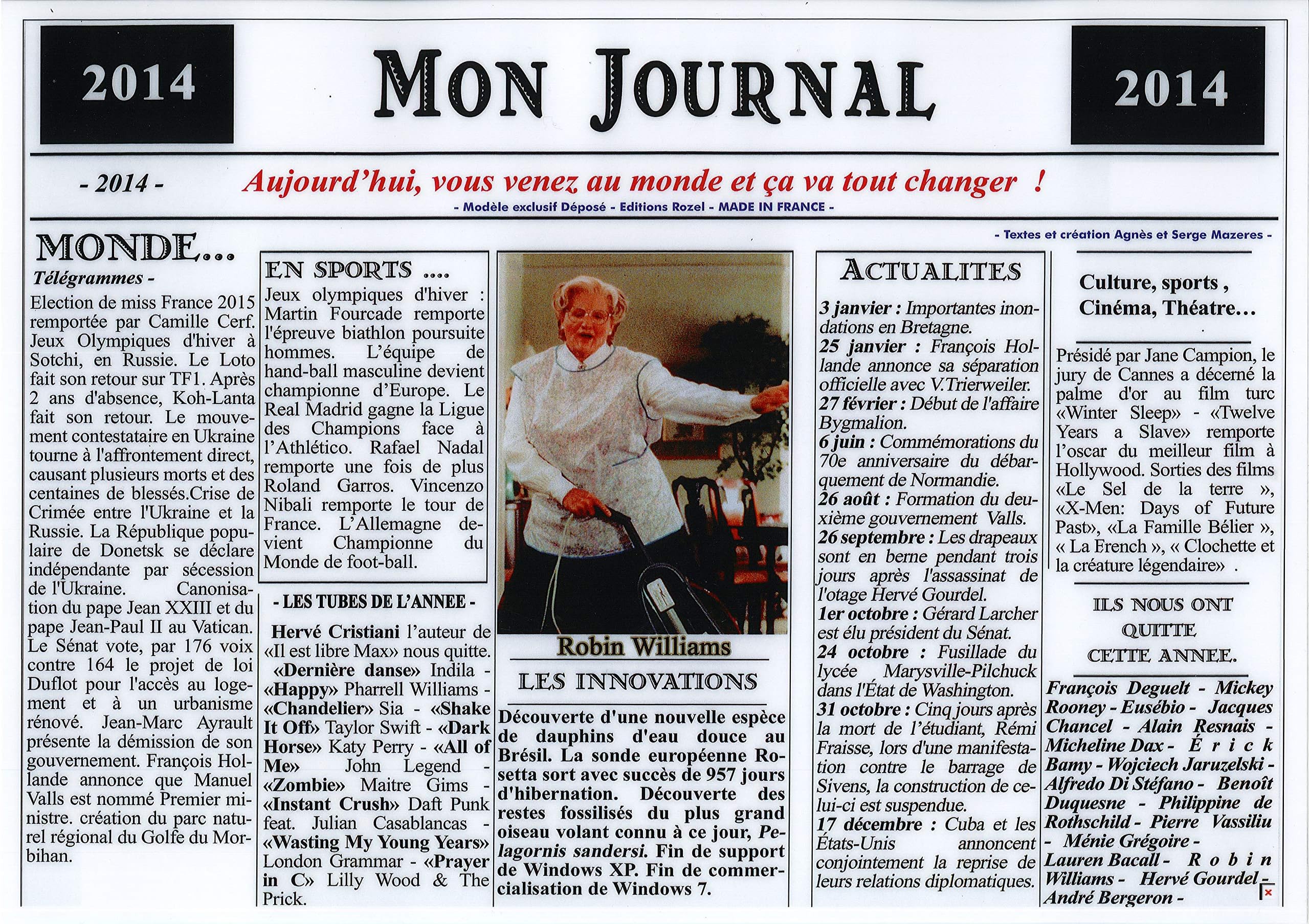 Set de table année 1969 - Mon Journal - plastifié : Amazon.fr: Cuisine ...