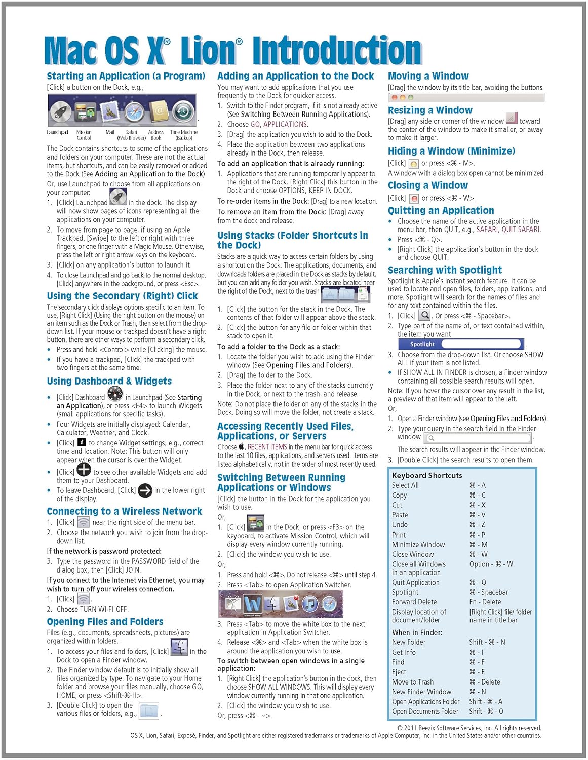 Mac OS X Lion Introduction Quick Reference Guide (Cheat Sheet of ...