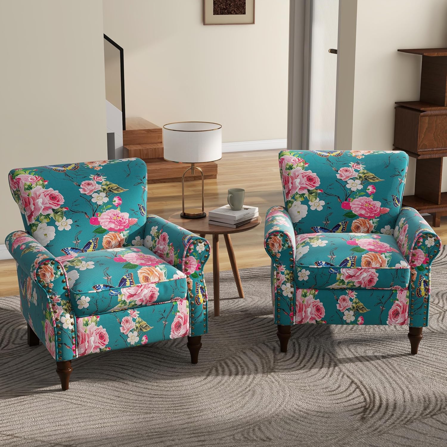 Amazon.com: UIXE Floral Pattern Accent Chairs Set of 2, Modern Club Arm ...