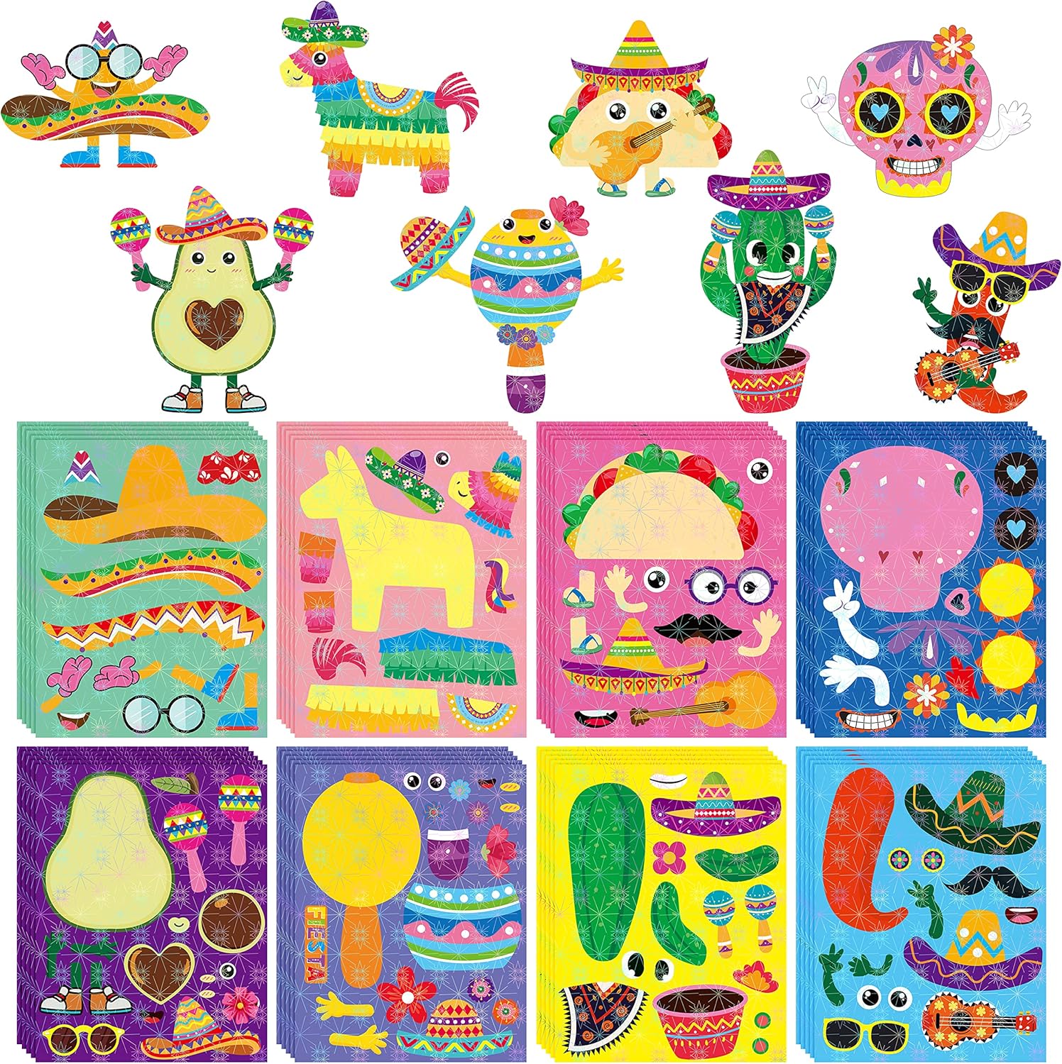 HubirdSall 40Pcs Mexican Make-a-Face Stickers Make You Own Fiesta ...