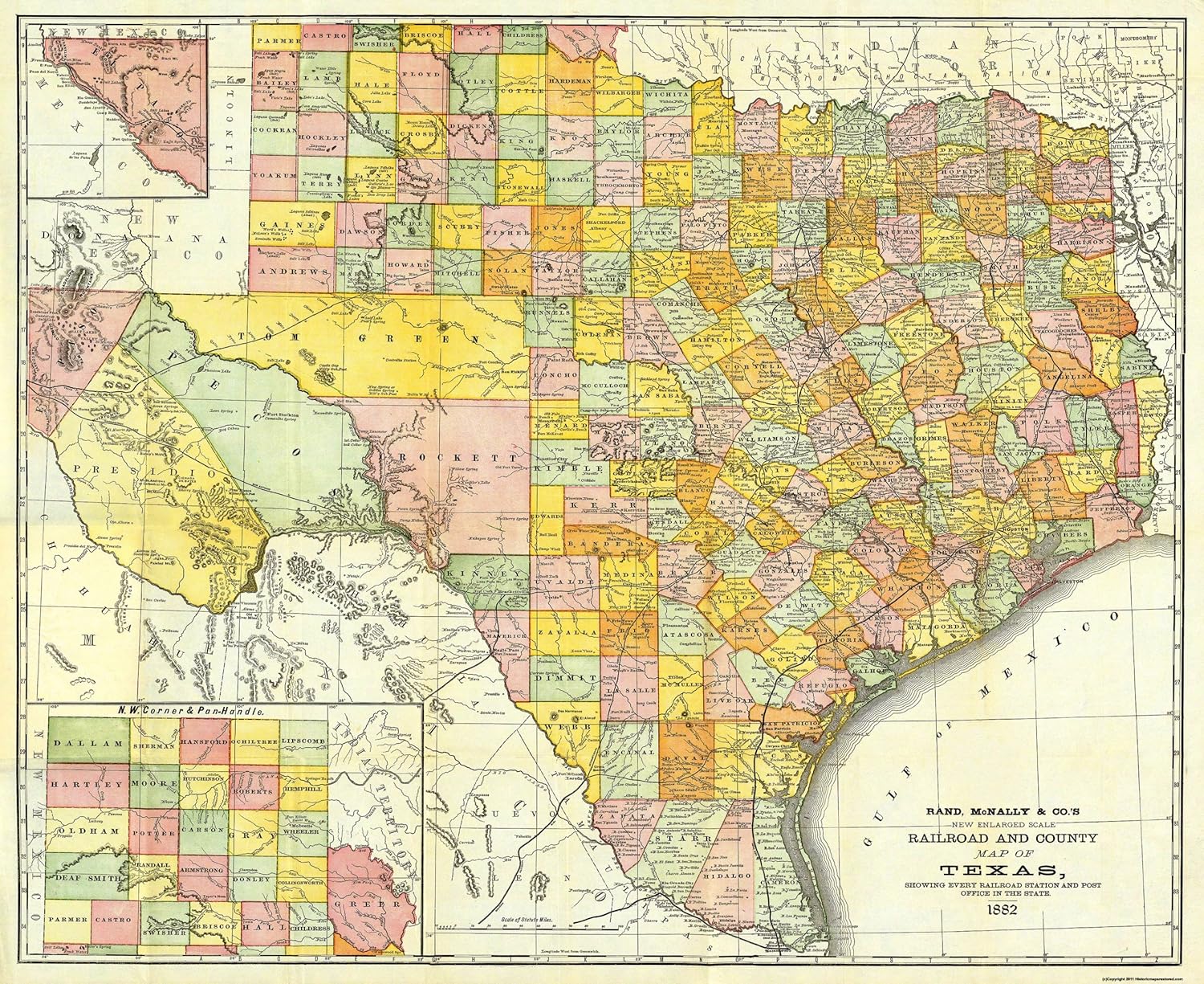 Old Railroad Maps - TEXAS (TX) RAILROAD & COUNTY RAND MCNALLY MAP 1882 ...