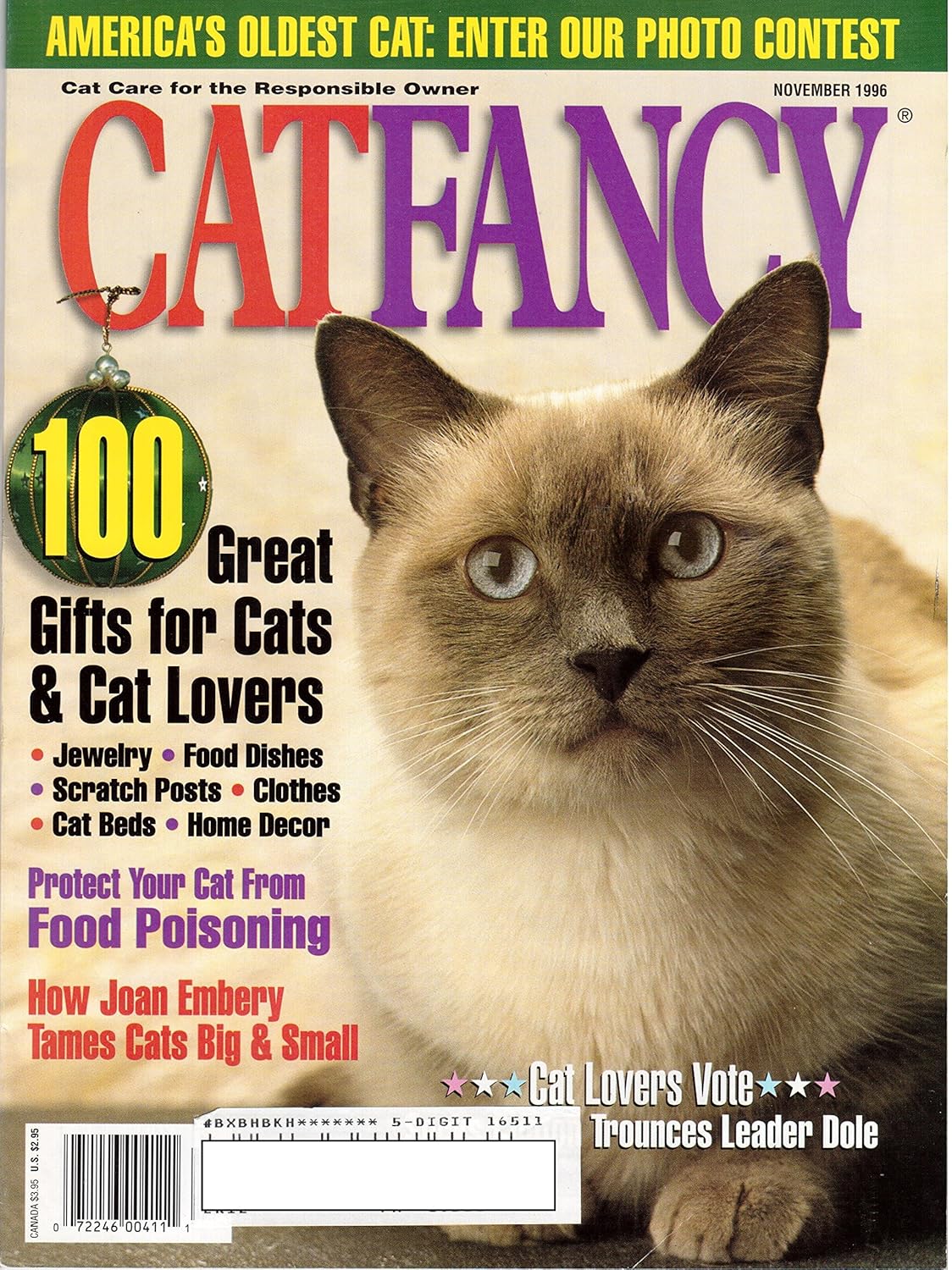 Cat Fancy Magazine November 1996: Various, Johanna S. Billings, Jill ...