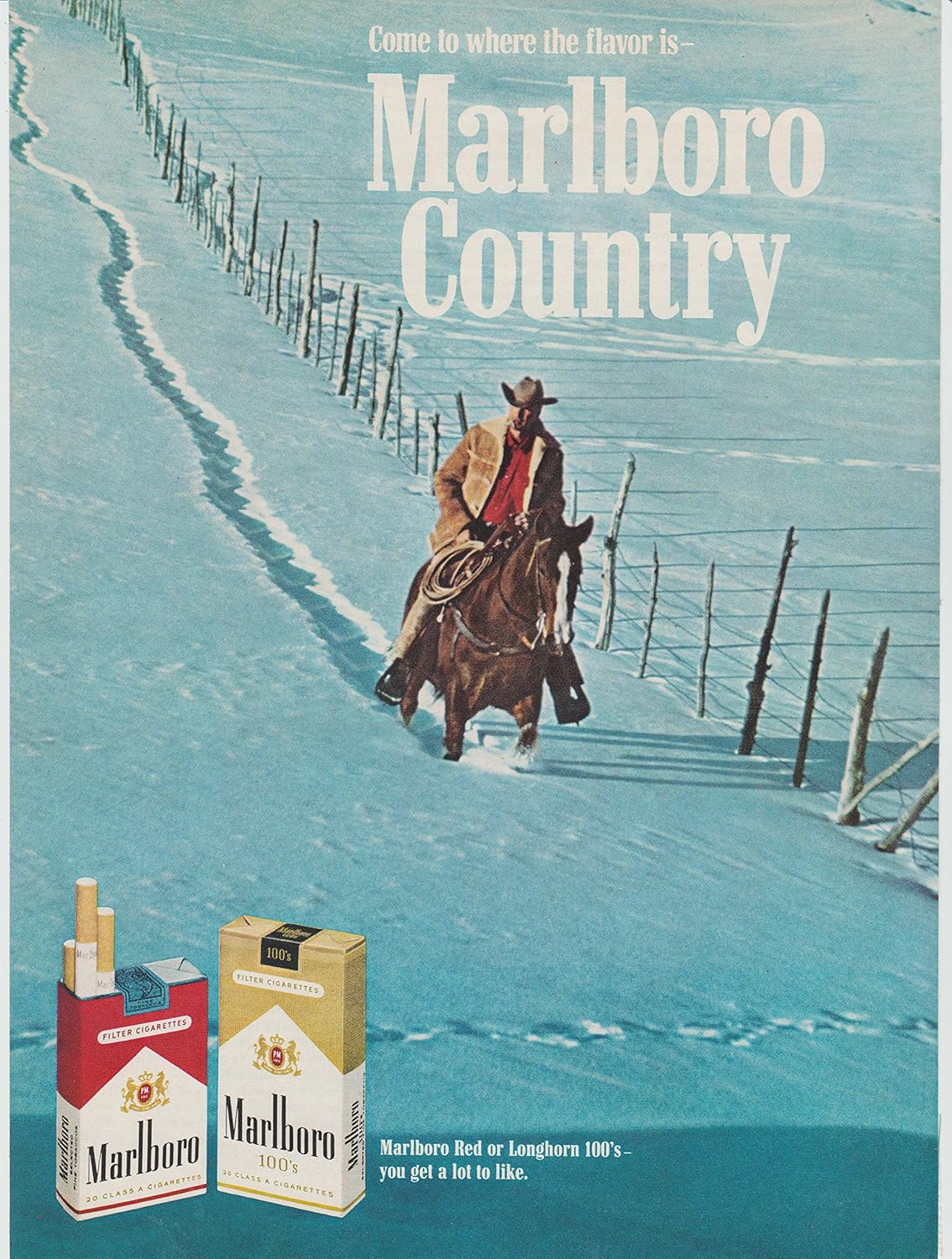 Amazon.com: Vintage 1969 Marlboro Man Snow Cowboy Horse Original ...