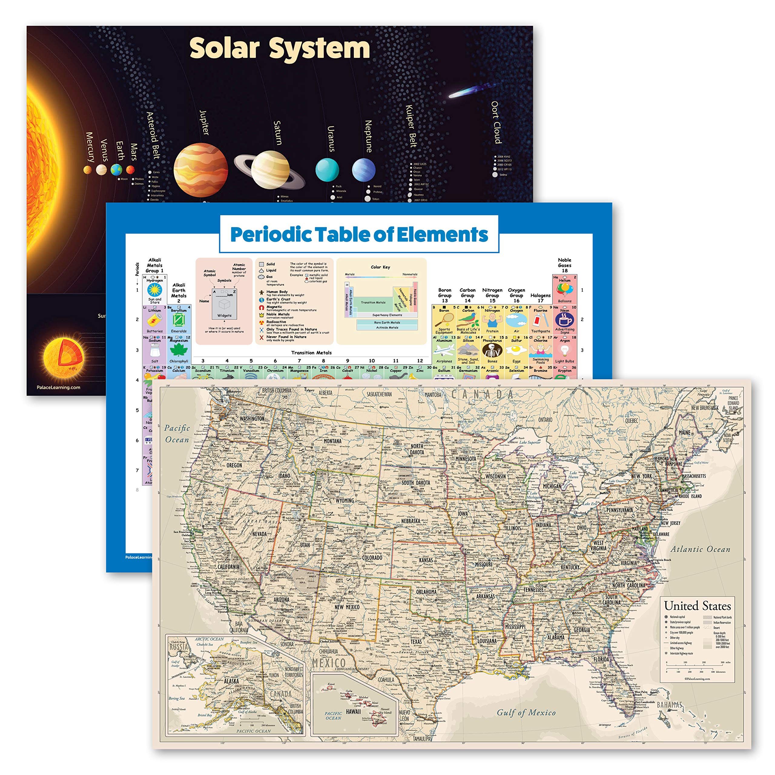 Buy 3 Pack - Solar System + Periodic Table of The Elements for Kids ...