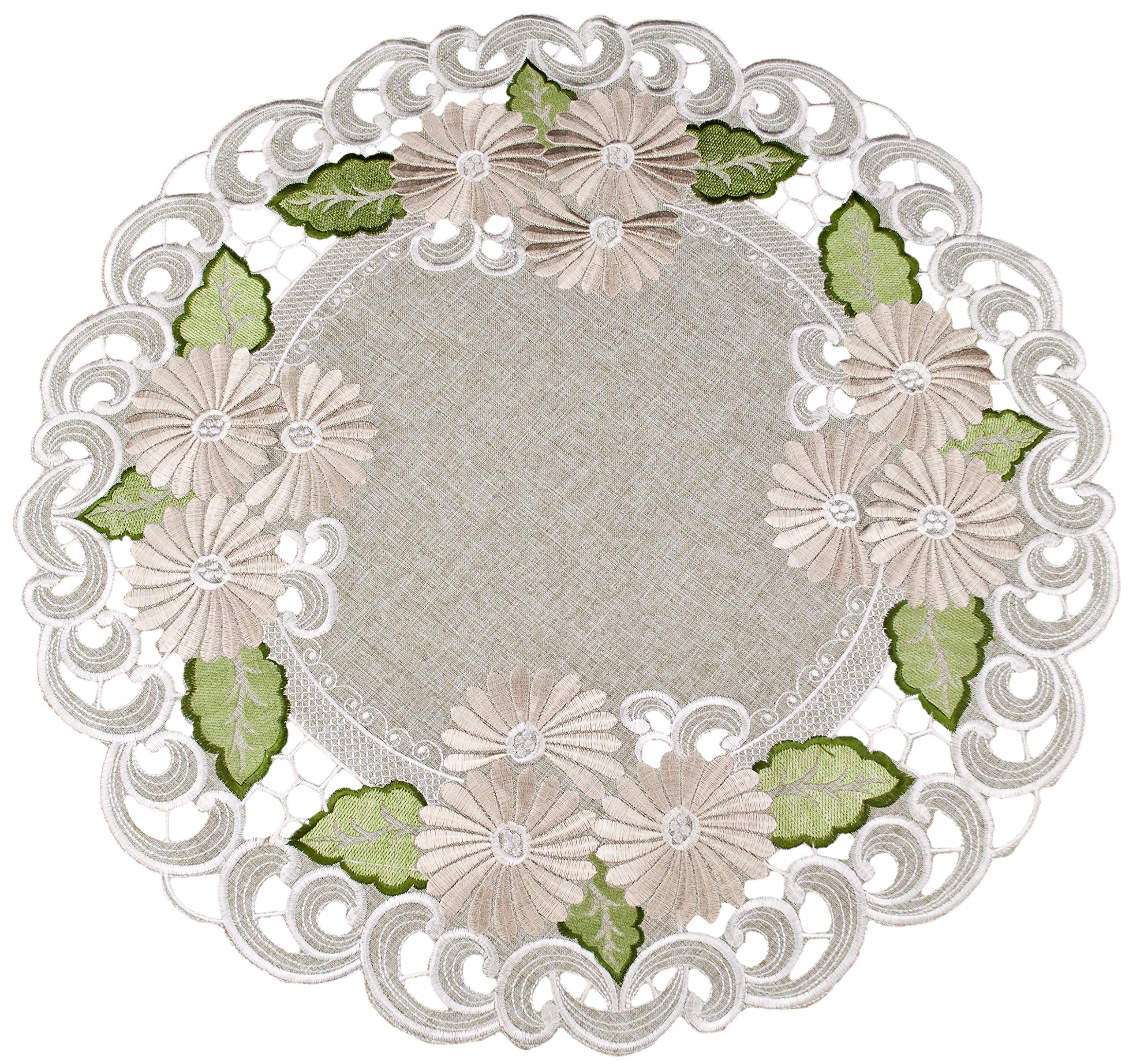 Amazon.com: Embroidered Gold Daisy Fleur Latte Large Doily, Table ...