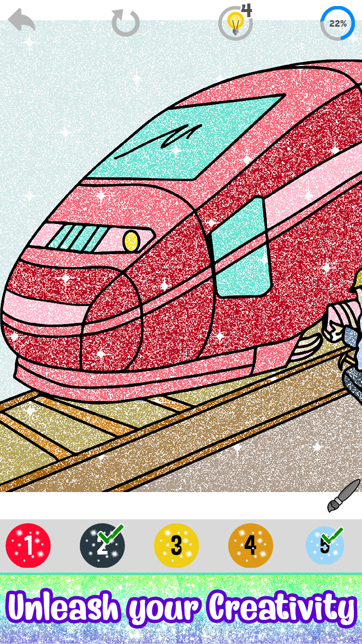 Trains Paint by Number - Vehicles Color + Glitter + Crayon + Oil Paint ...