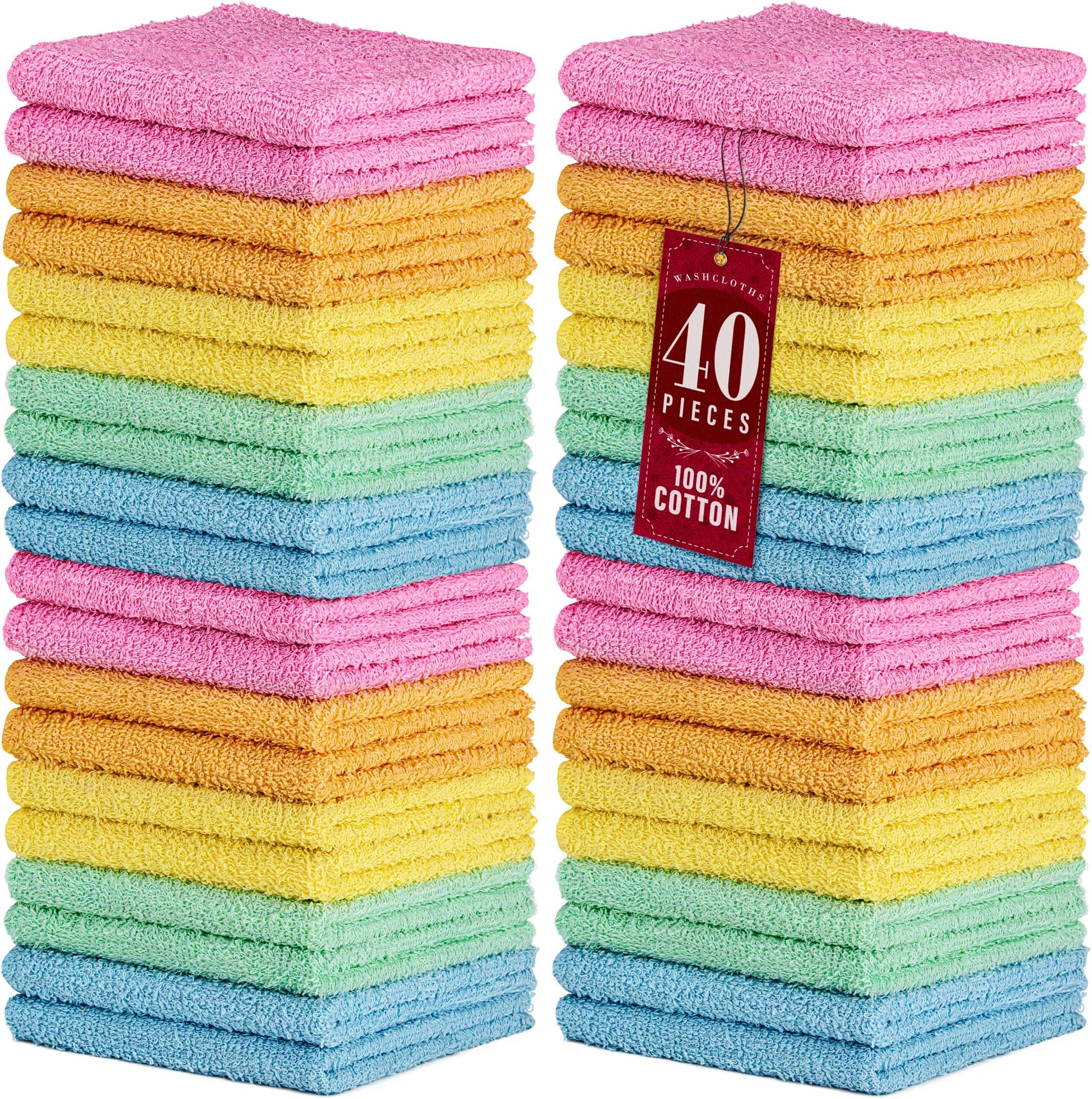Amazon.com: DecorRack 40 Pack 100% Cotton Wash Cloth, Luxurious Soft ...