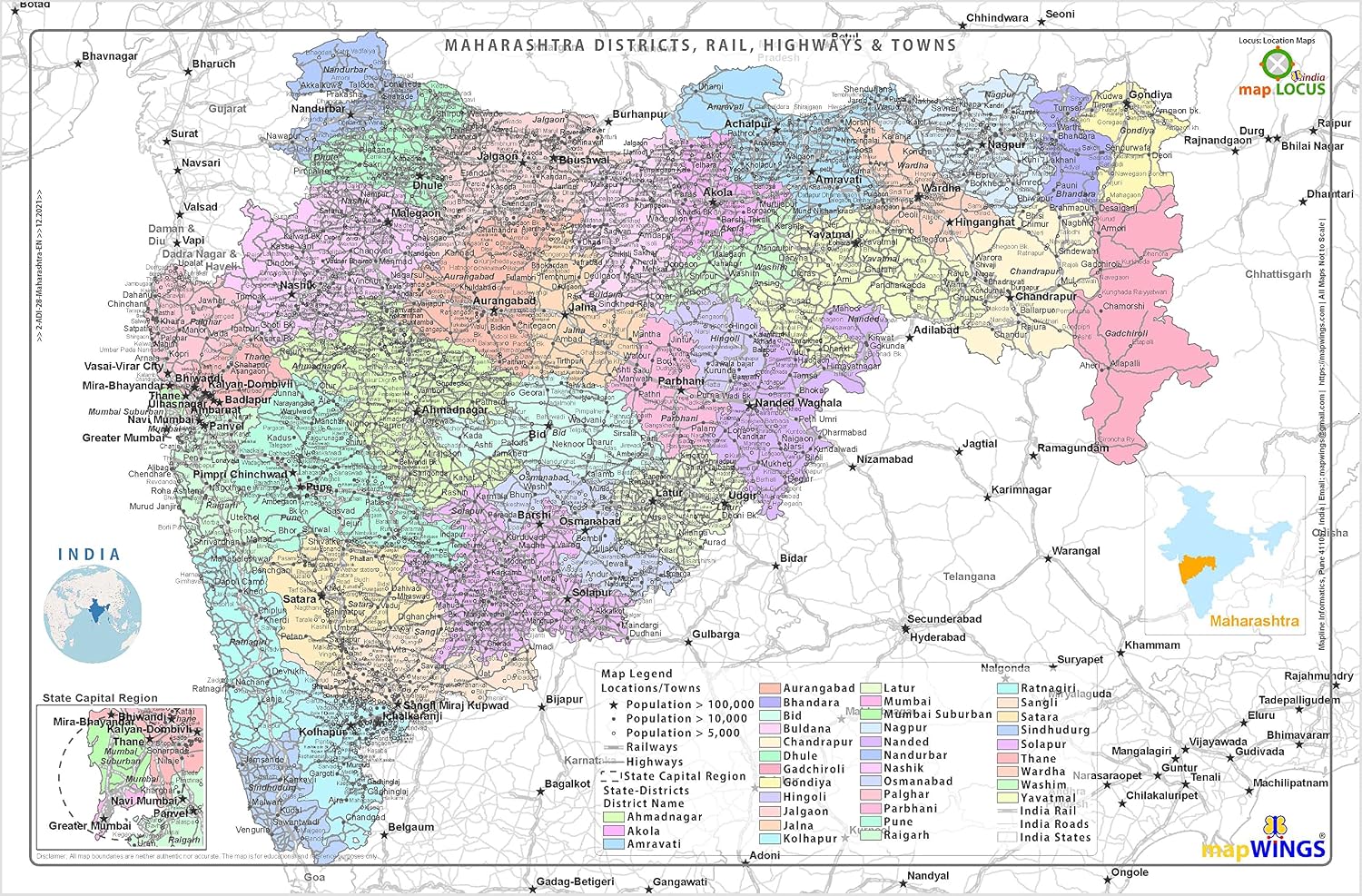 DURABLE MAGNETIC Paper Map of MAHARASHTRA with District Boundaries ...
