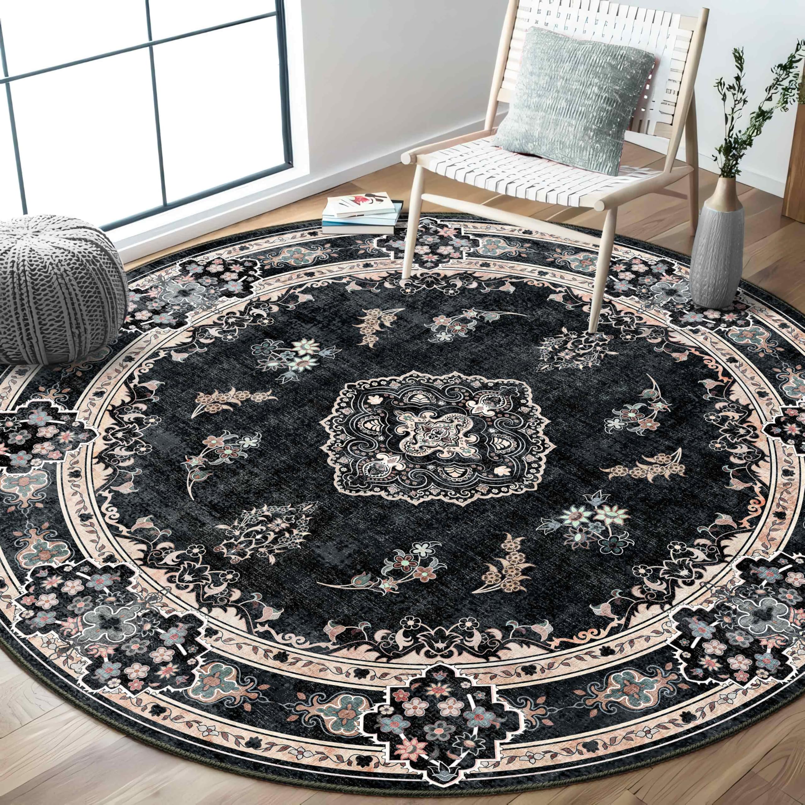 Amazon.com: MUJOO Black Round Rug 6ft,Circle Washable Area Rugs for ...