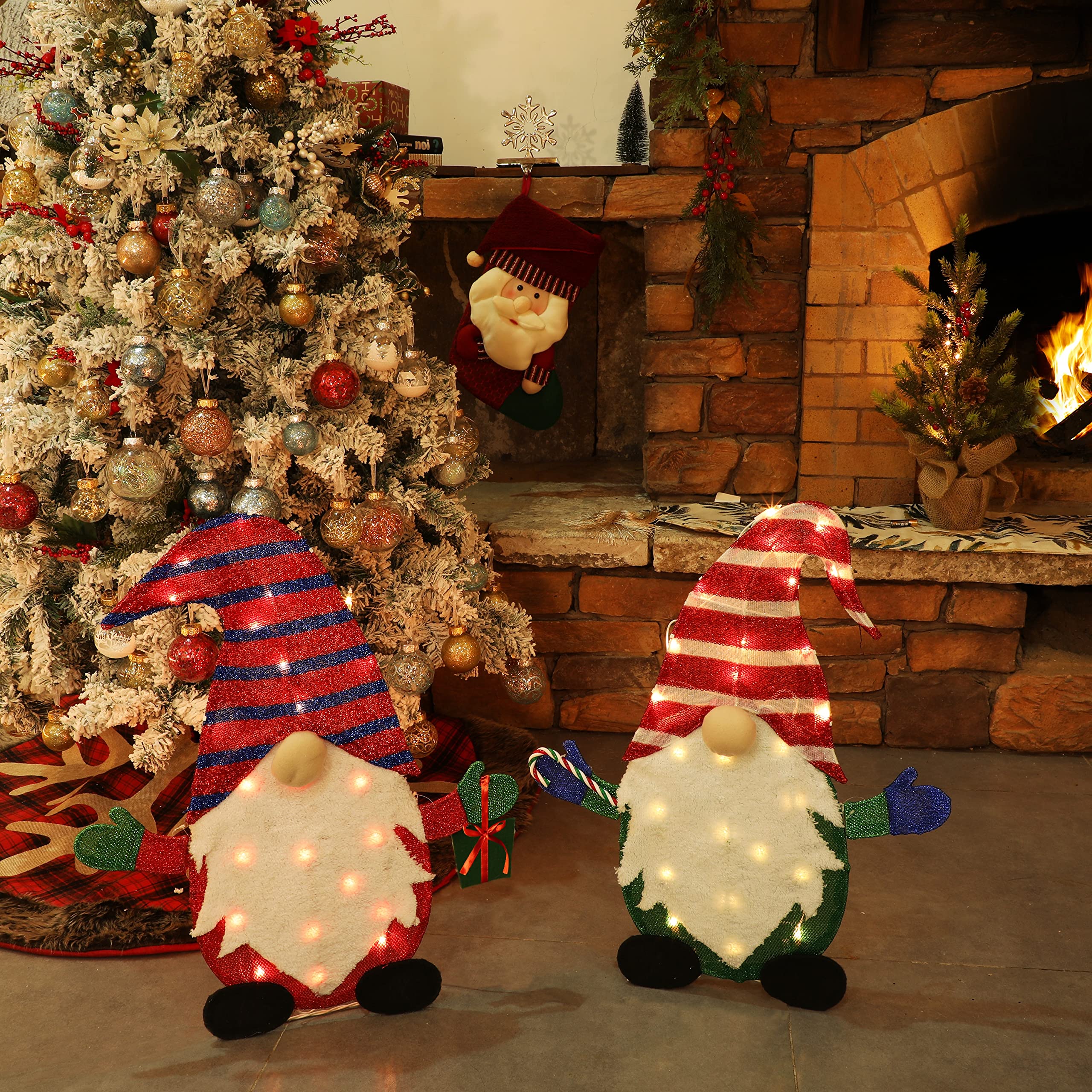 Snapklik.com : 2 Pack 24 Inch Light Up Gnomes, 50 Lights Lighted Gnome ...