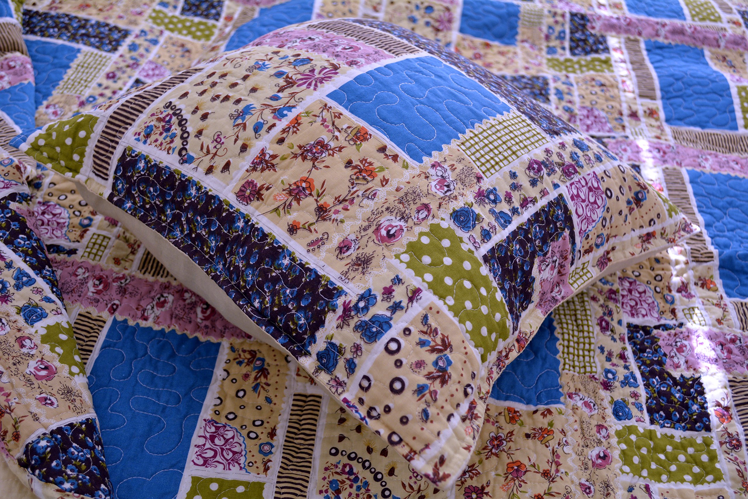 DaDa Bedding Twin Bed Quilt Set Cotton Floral Patchwork Vintage ...