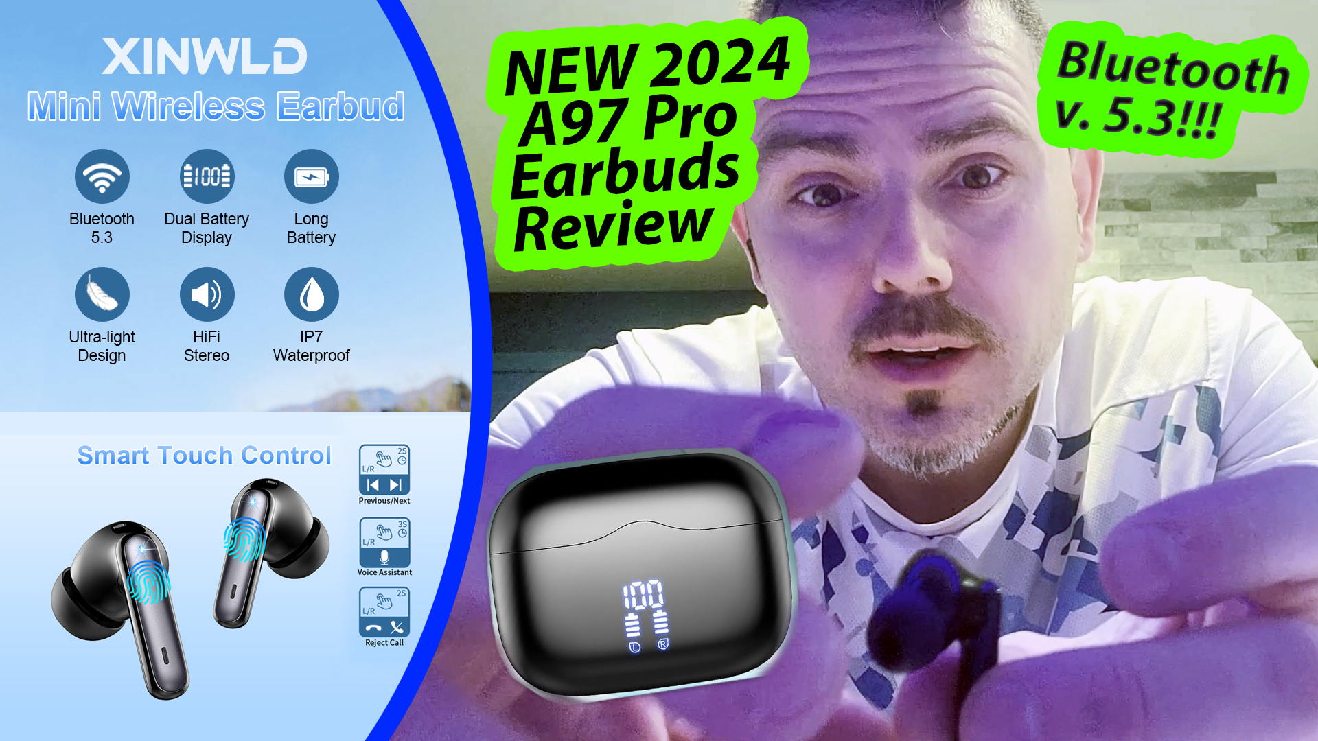 Watch xinwld a97 pro Wireless earbuds Complete Review on Amazon Live